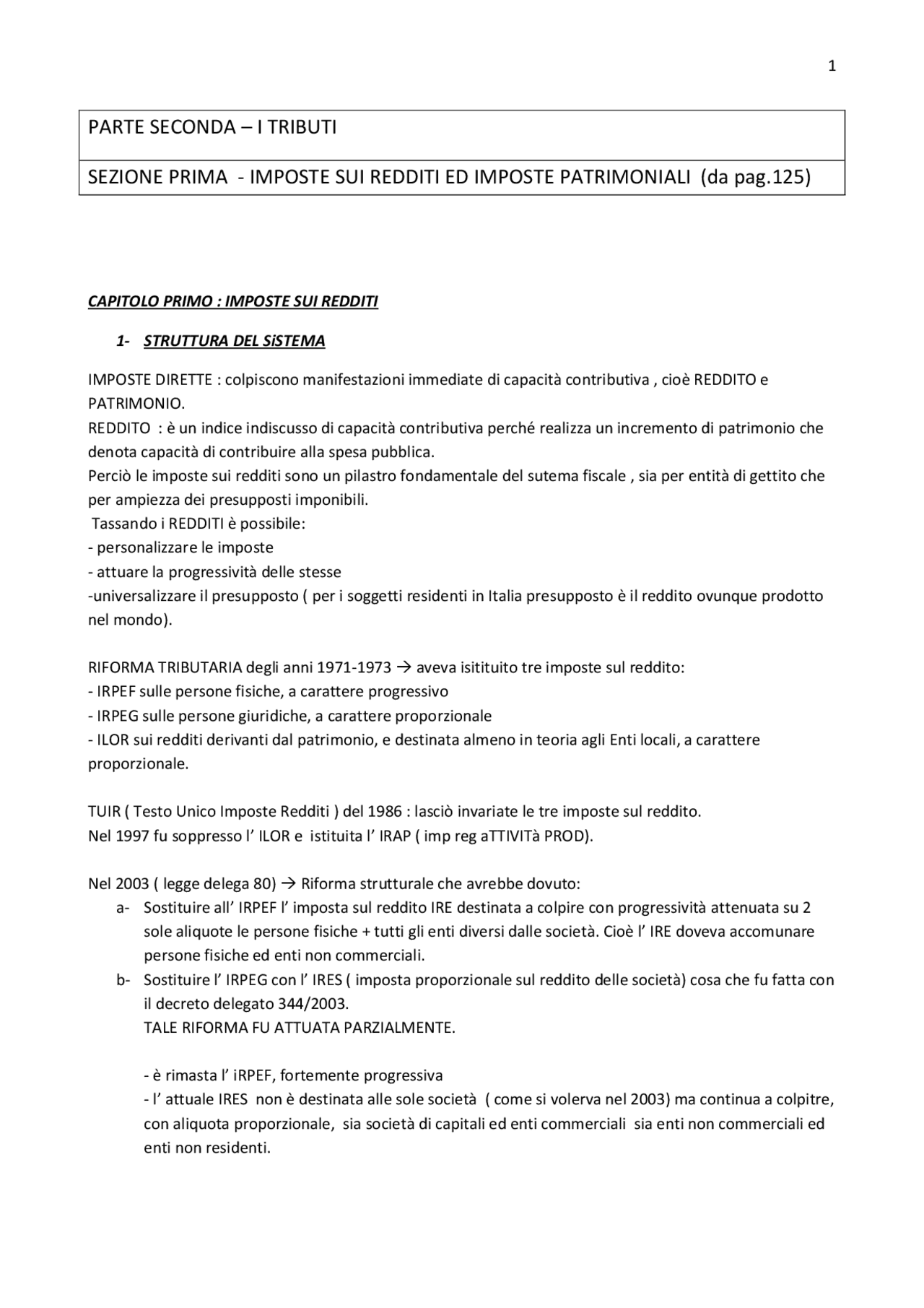 Imposte Sui Redditi Ed Imposte Patrimoniali Docsity