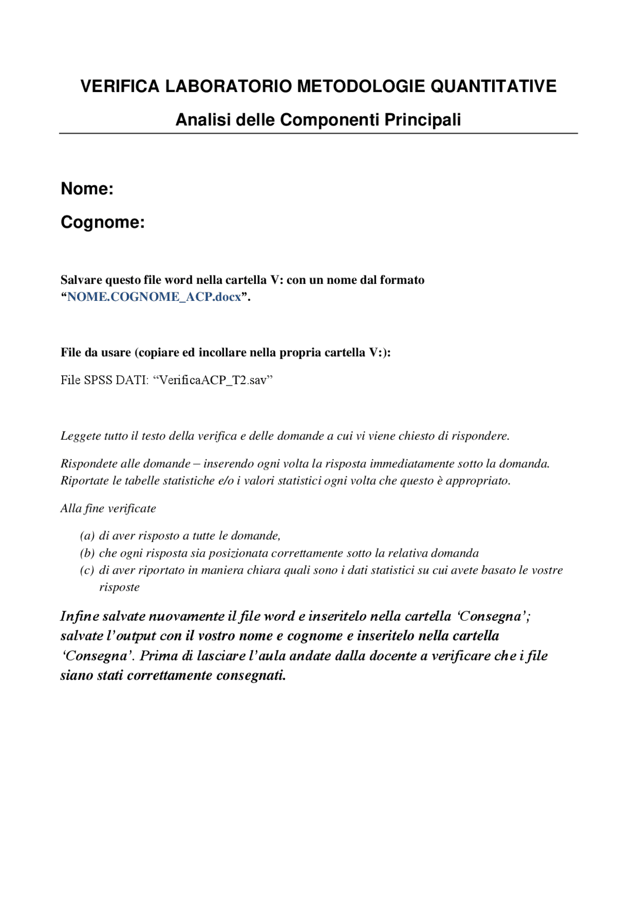 Verifica Svolta Laboratorio Di Metodologie Quantitative Docsity