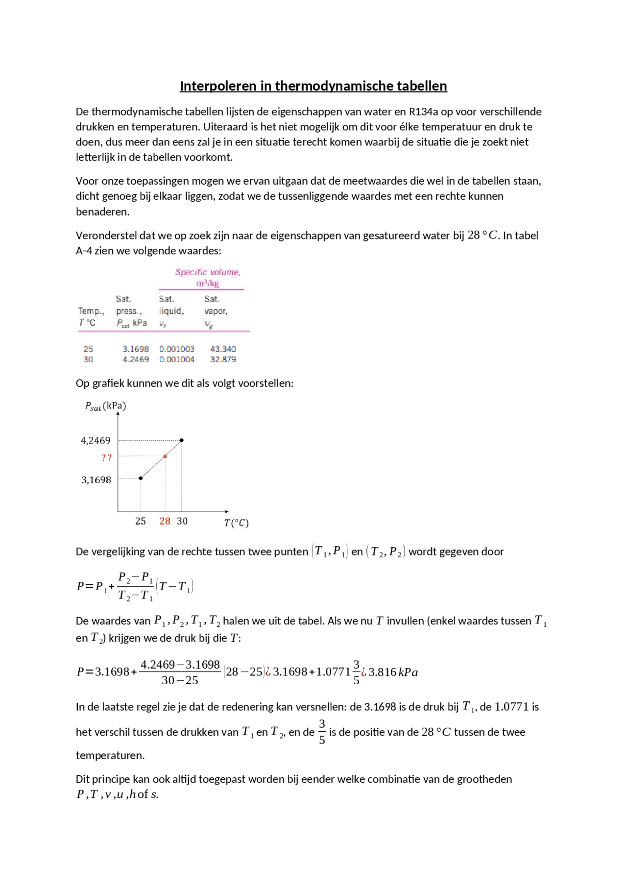 Interpoleren in thermodynamische tabellen - Docsity