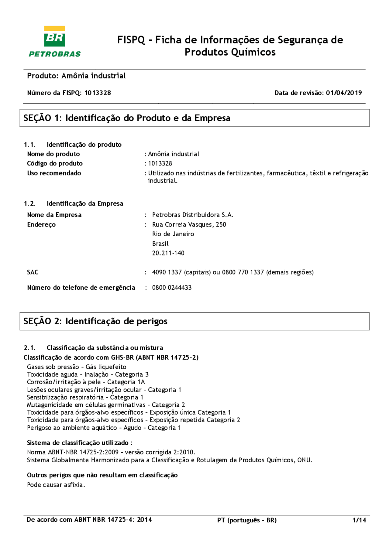 Ficha De SeguranÇa Dos Produtos Quimicos Docsity