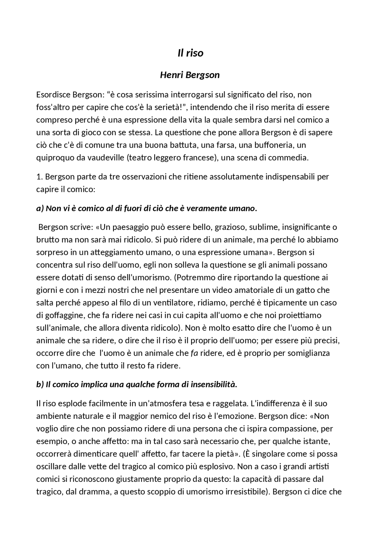 Il Riso Henri Bergson Docsity