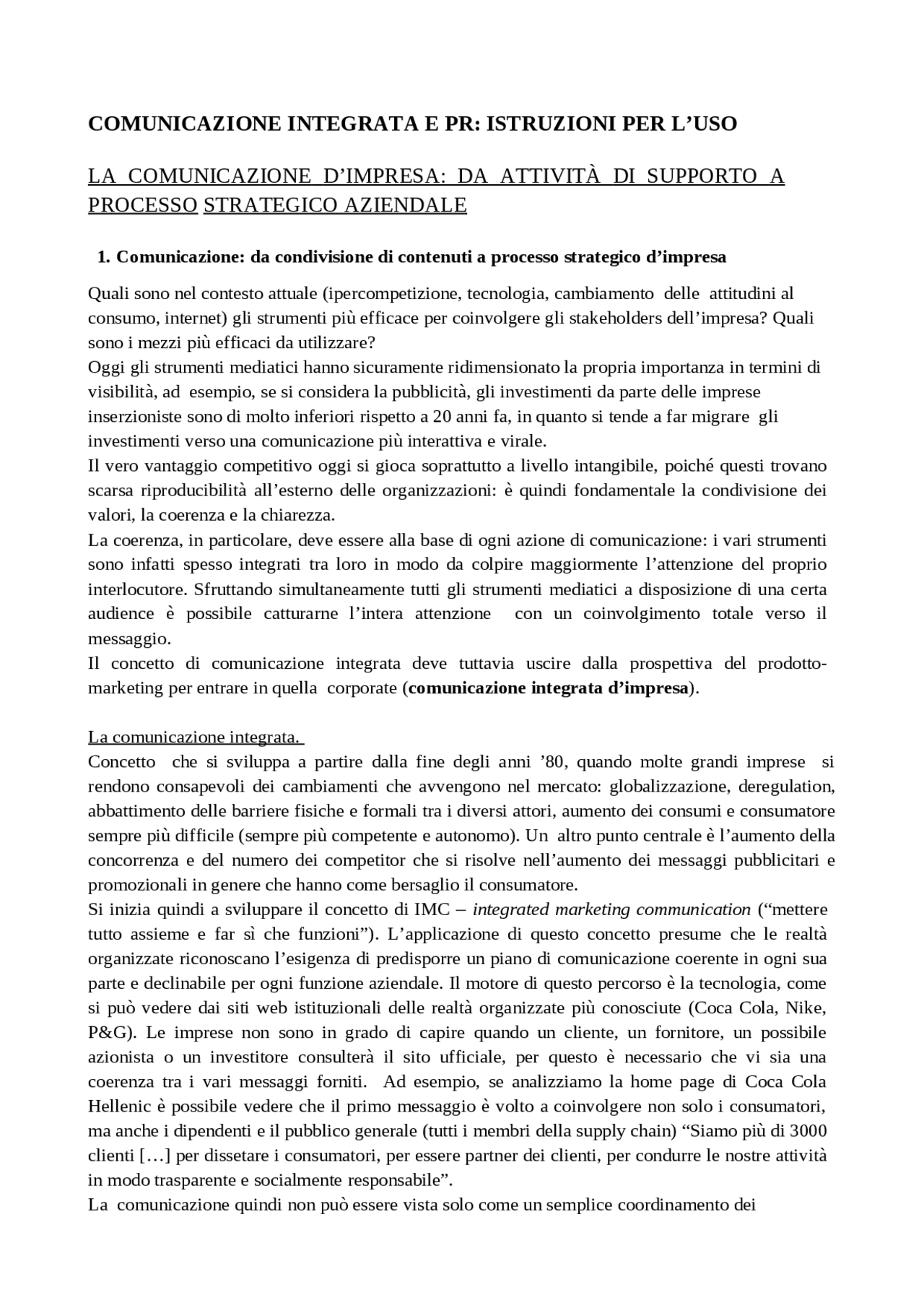 Riassunto Comunicazione E Pubblicità Docsity