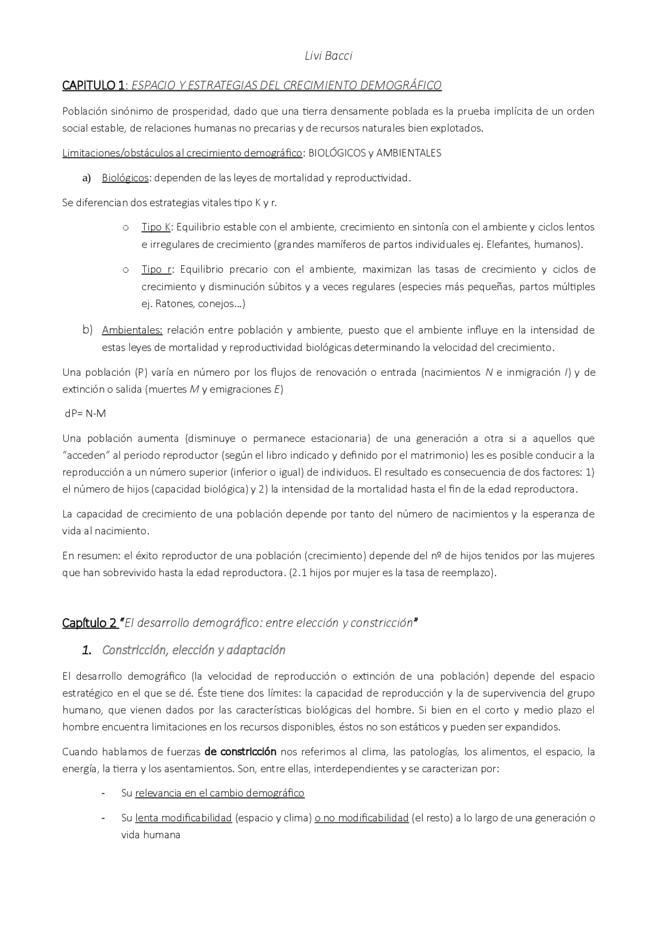 Resumenes Livi Bacci Demografía Docsity