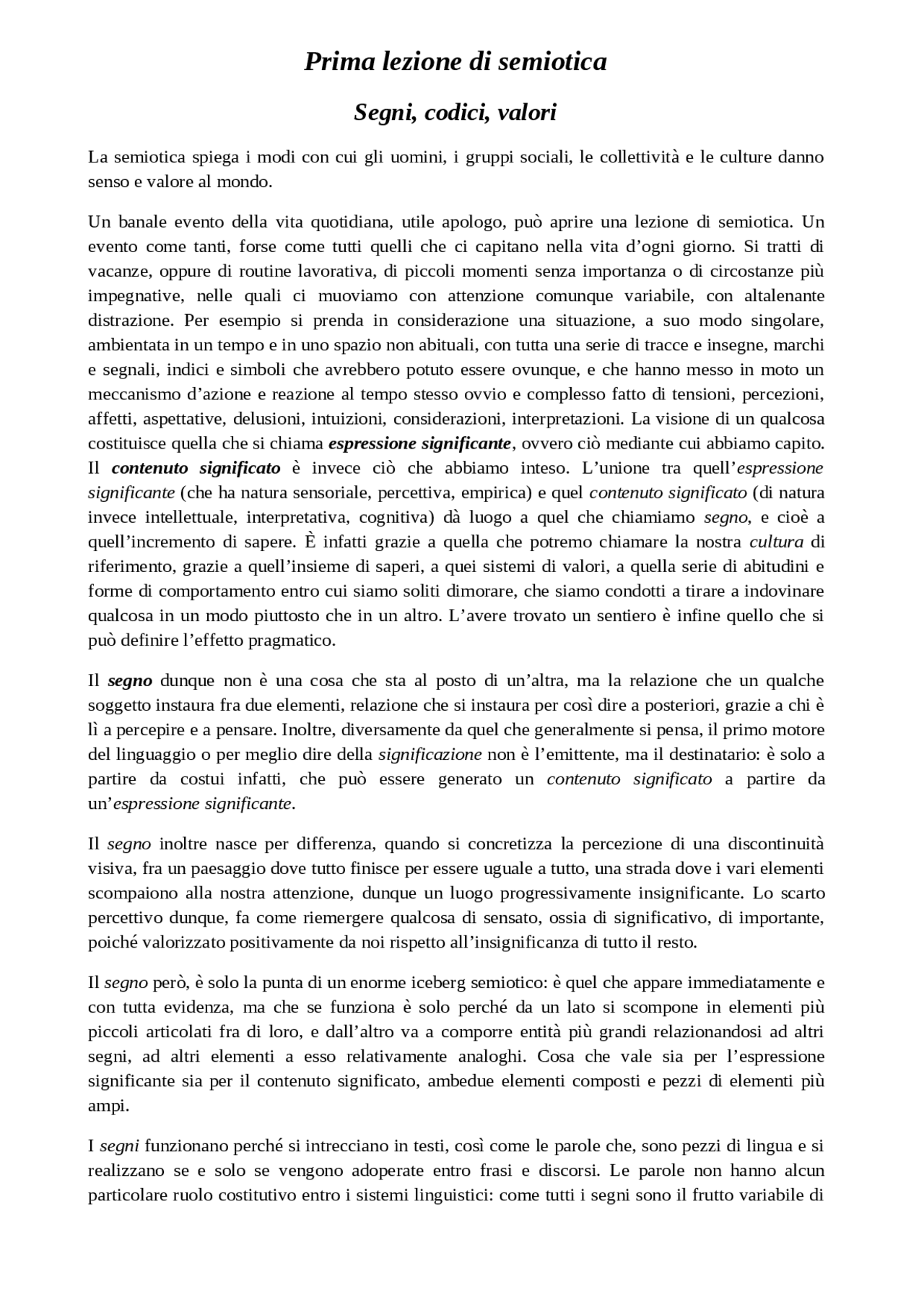 Prima Lezione Di Semiotica Docsity
