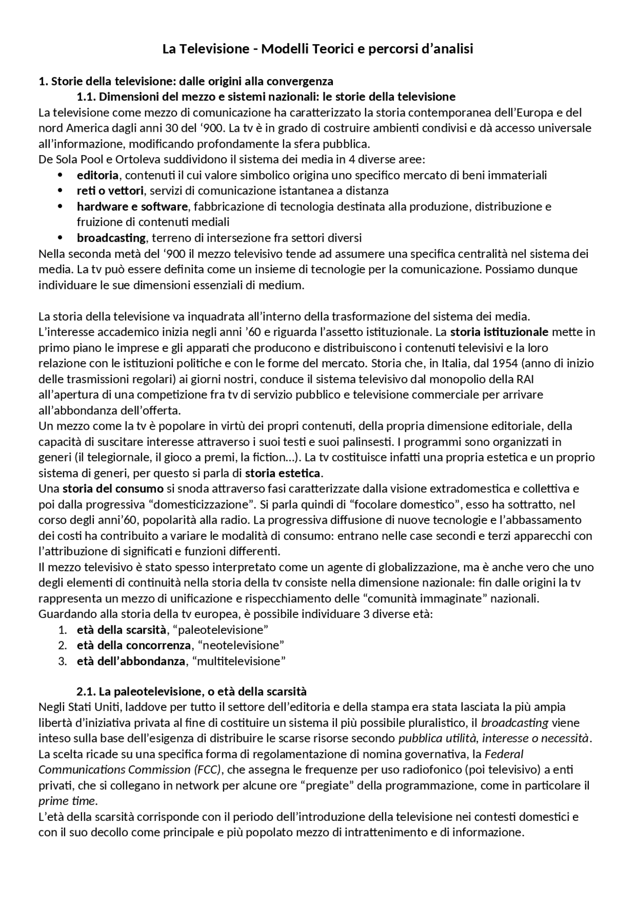 La Televisione Modelli Teorici E Percorsi Danalisi Docsity