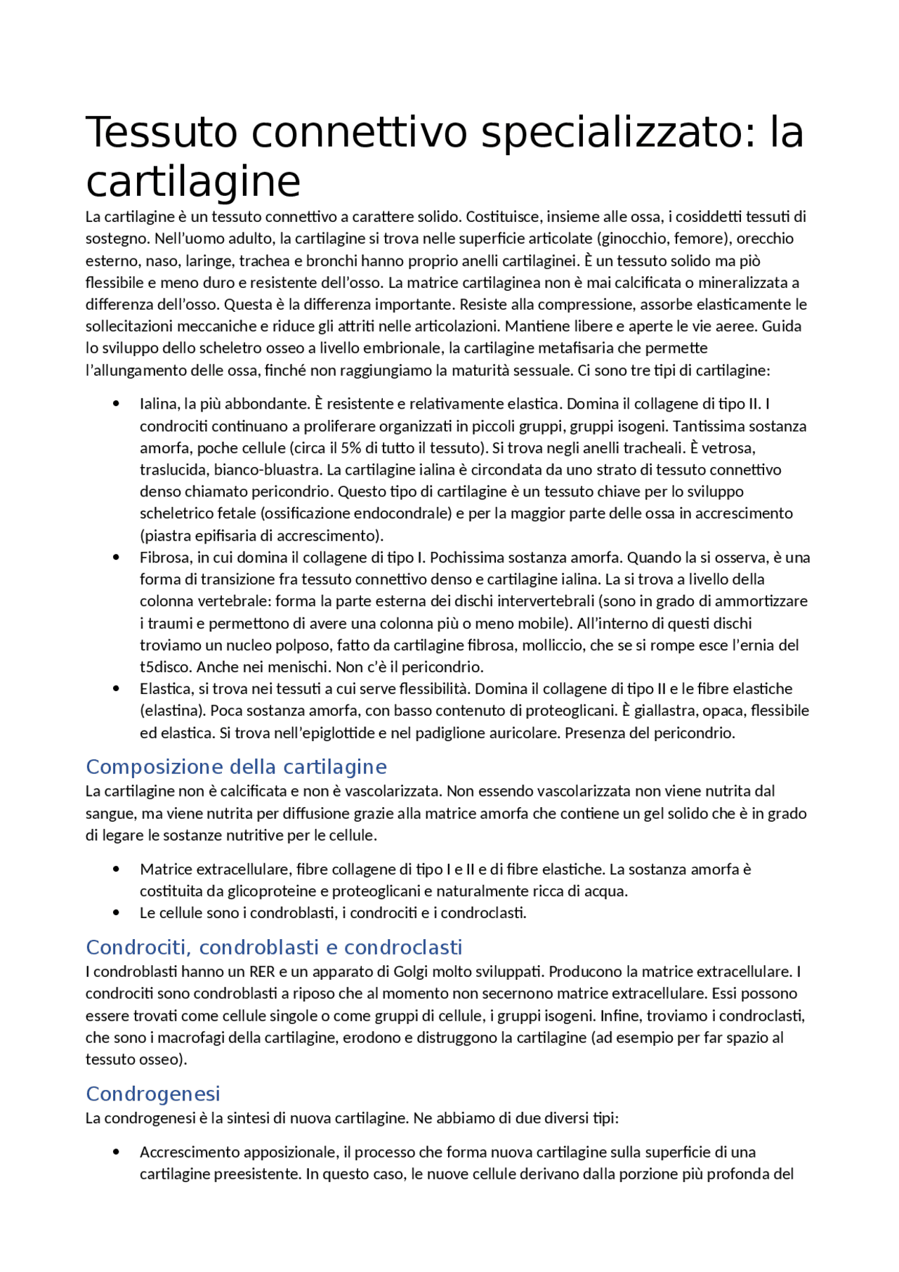 Tessuto Connettivo Specializzato La Cartilagine Docsity
