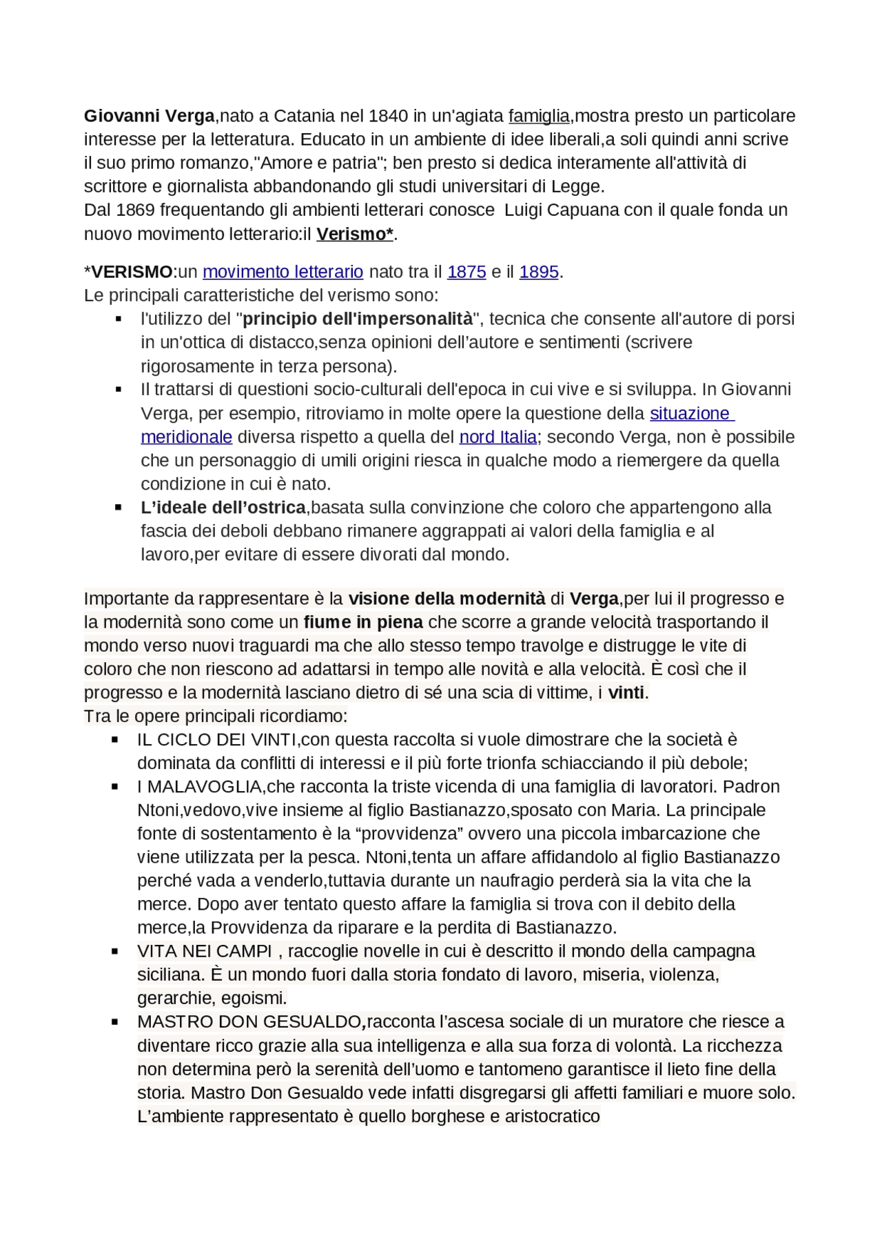 Giovanni Verga Riassunto Docsity