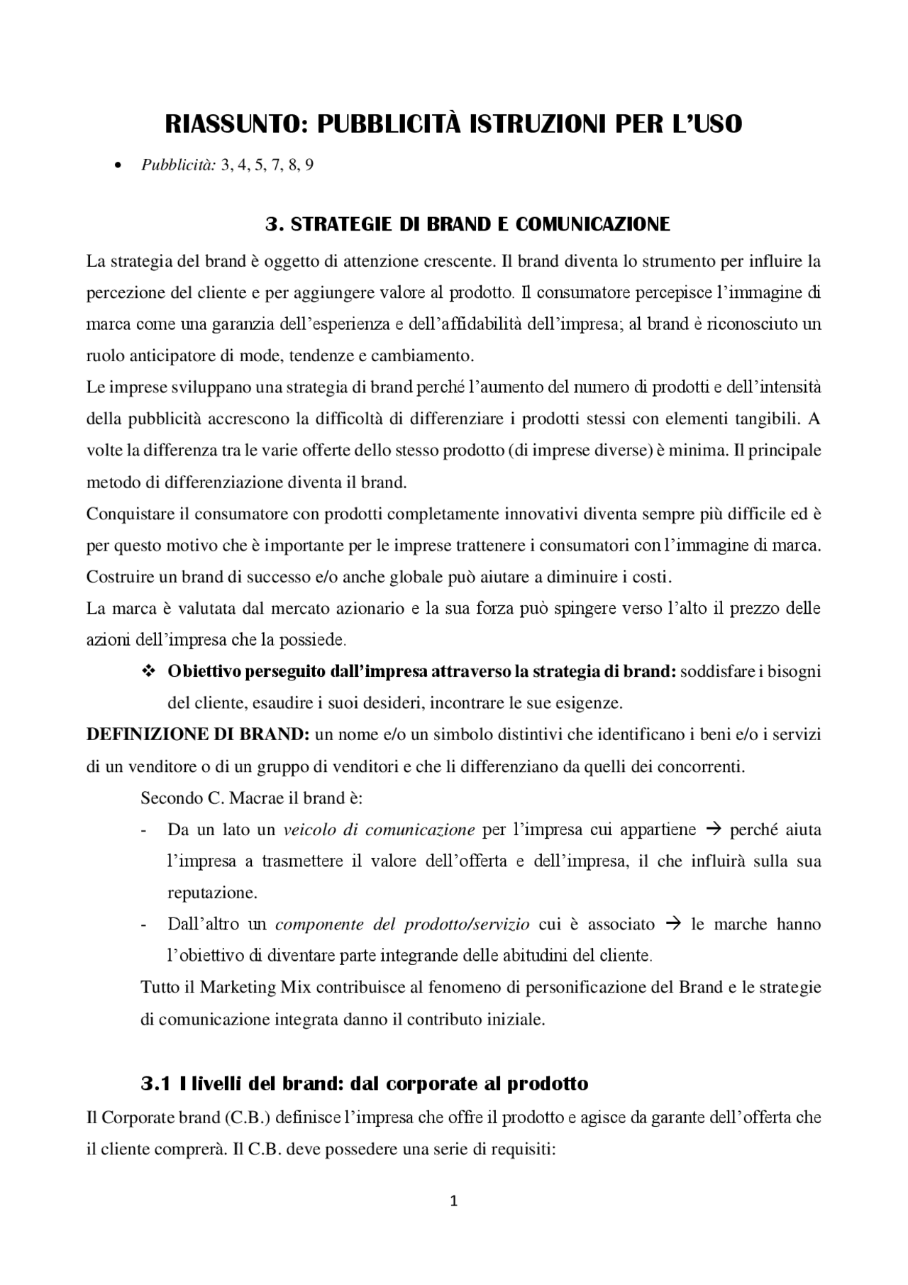 Riassunto Libro Pubblicità Istruzioni Per Luso Docsity