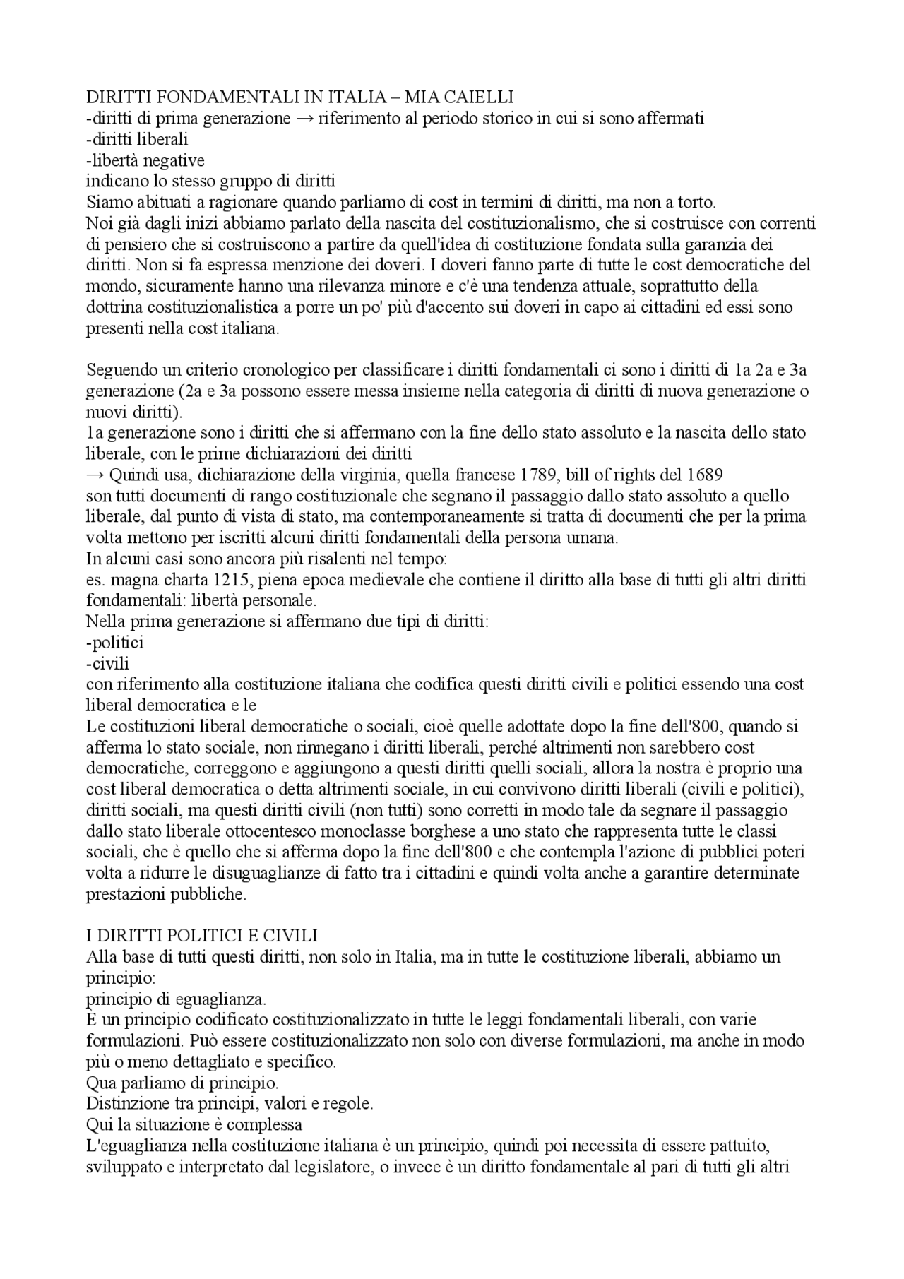 Diritti Fondamentali Notes De Droit Docsity