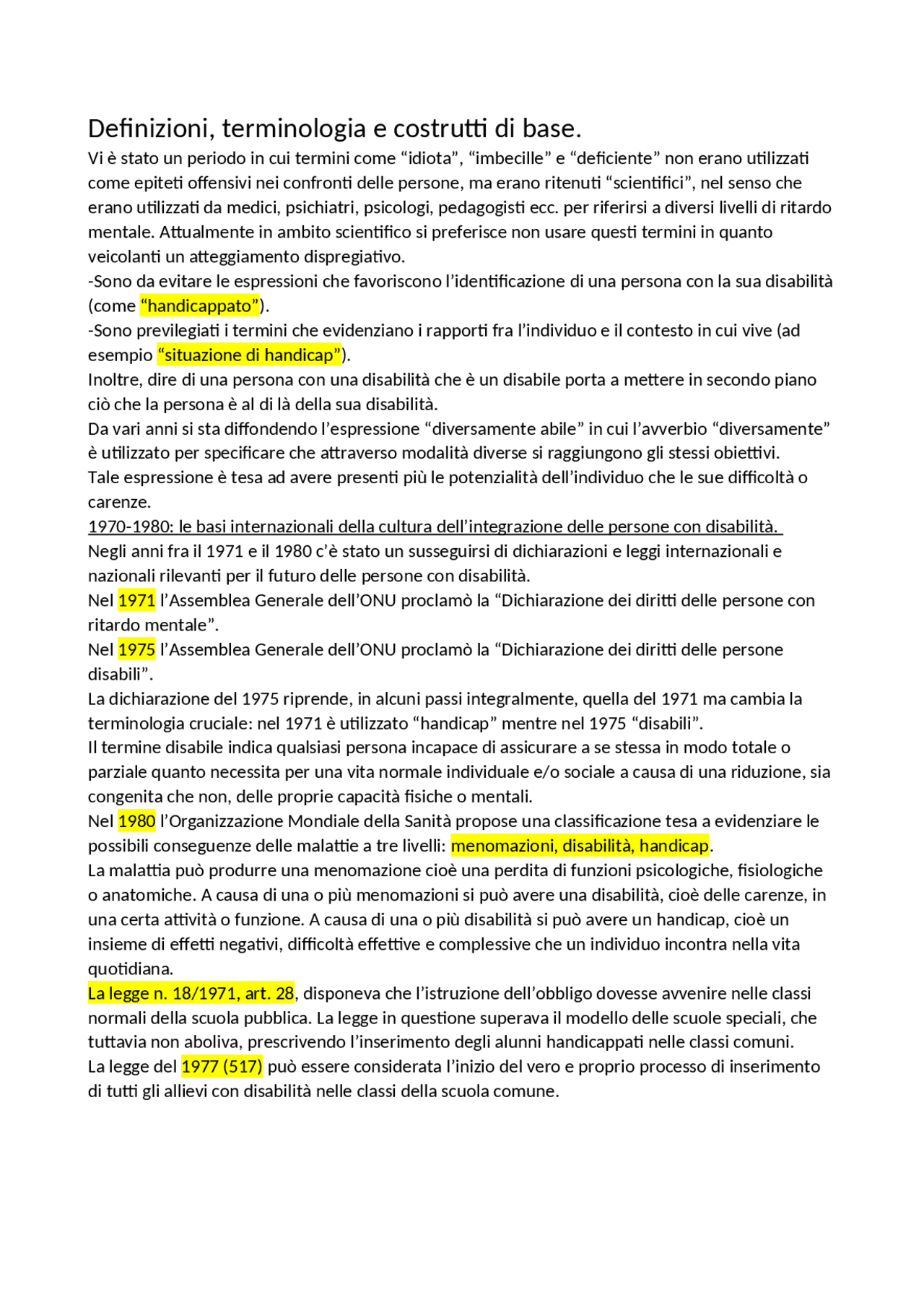Psicologia Delle Disabilità Docsity