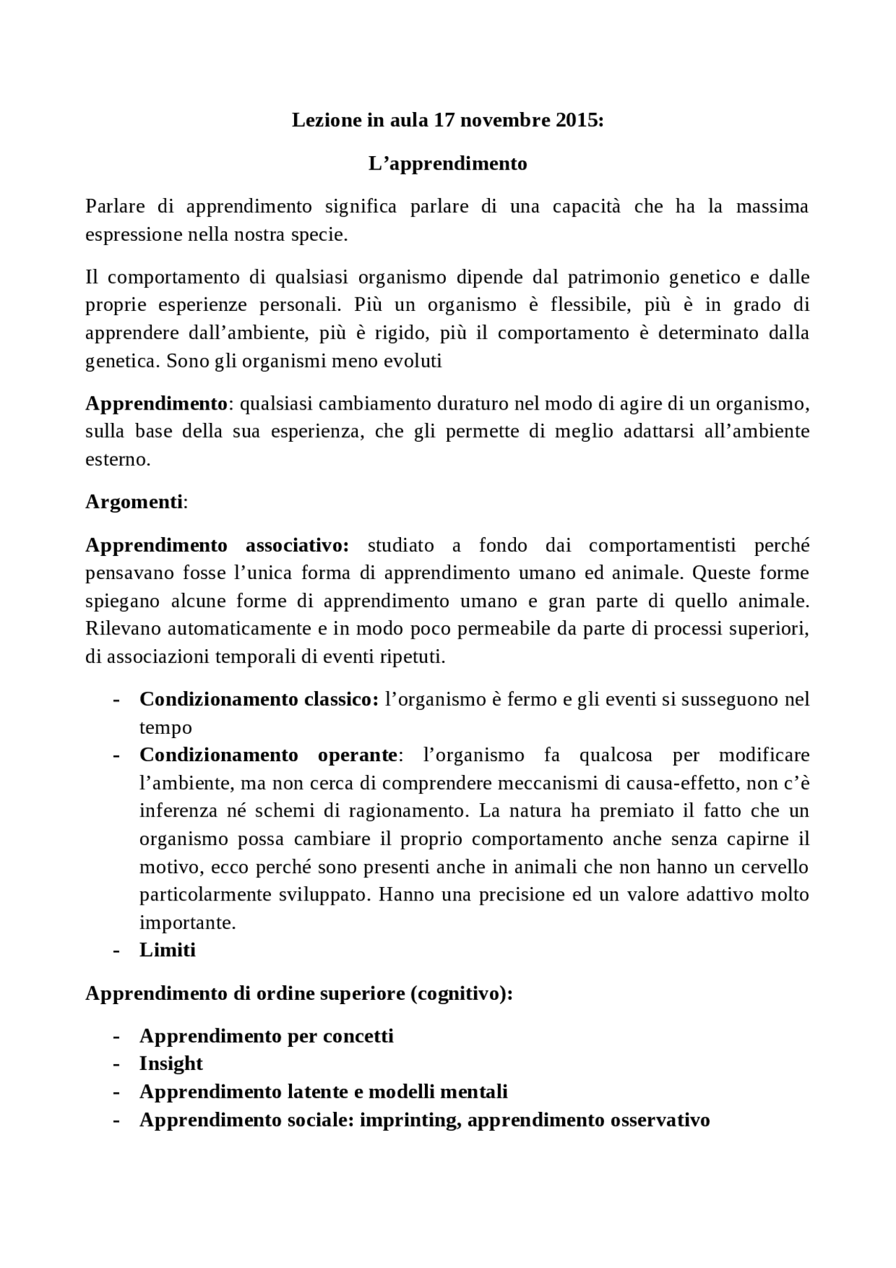 Apprendimento Teoria Docsity