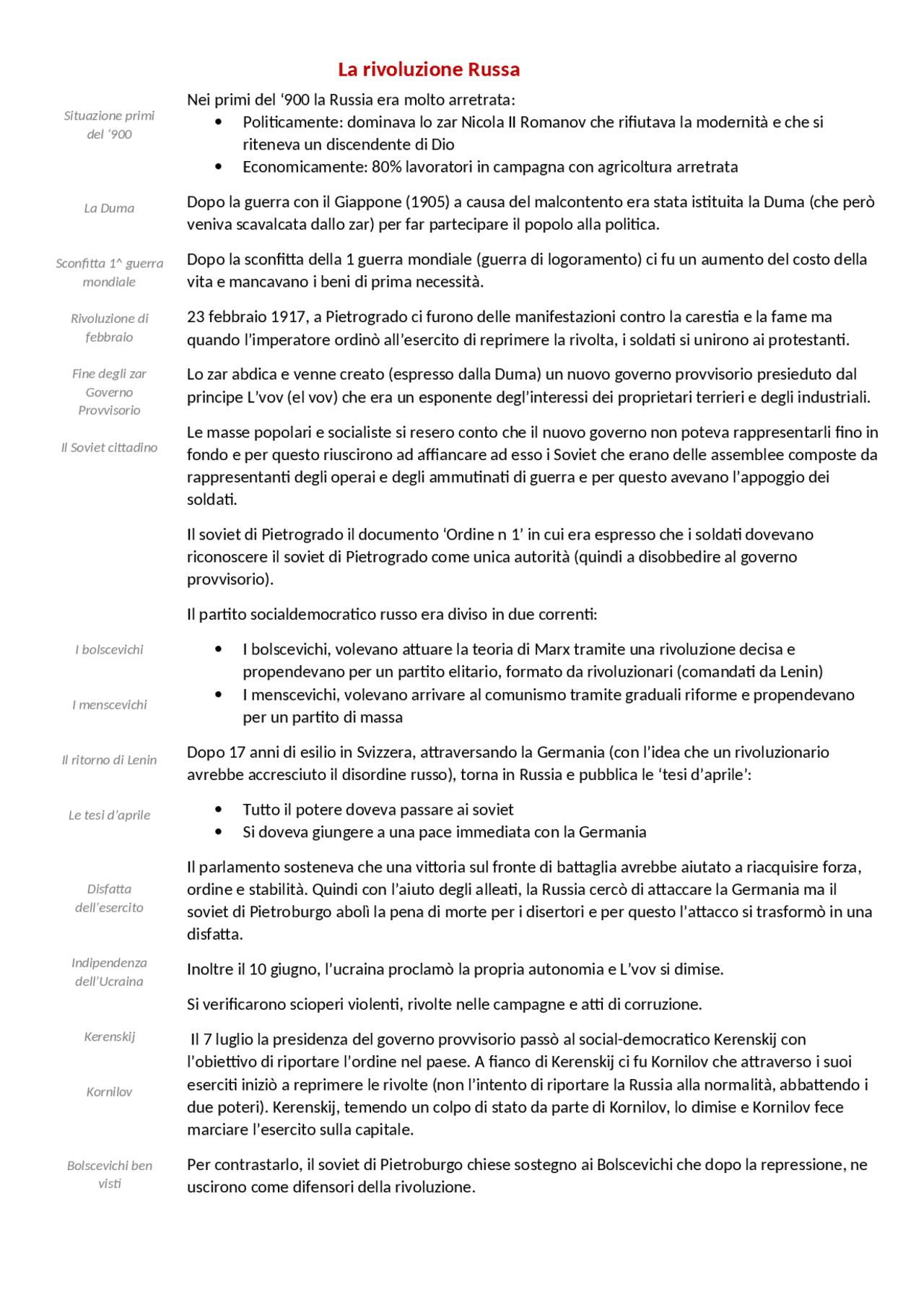 Storia Rivoluzione Russa Docsity