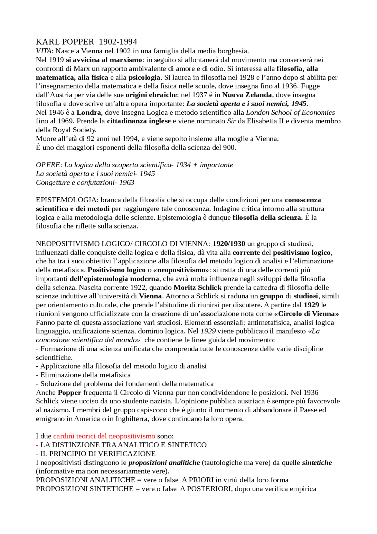 Karl Popper Vita Opere E Pensiero Appunti Di Filosofia Docsity
