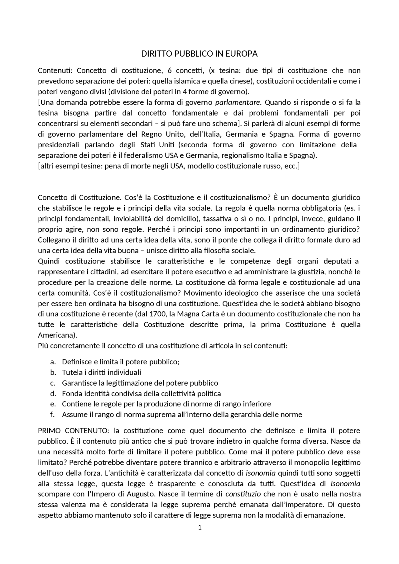 Diritto pubblico in Europa - Docsity