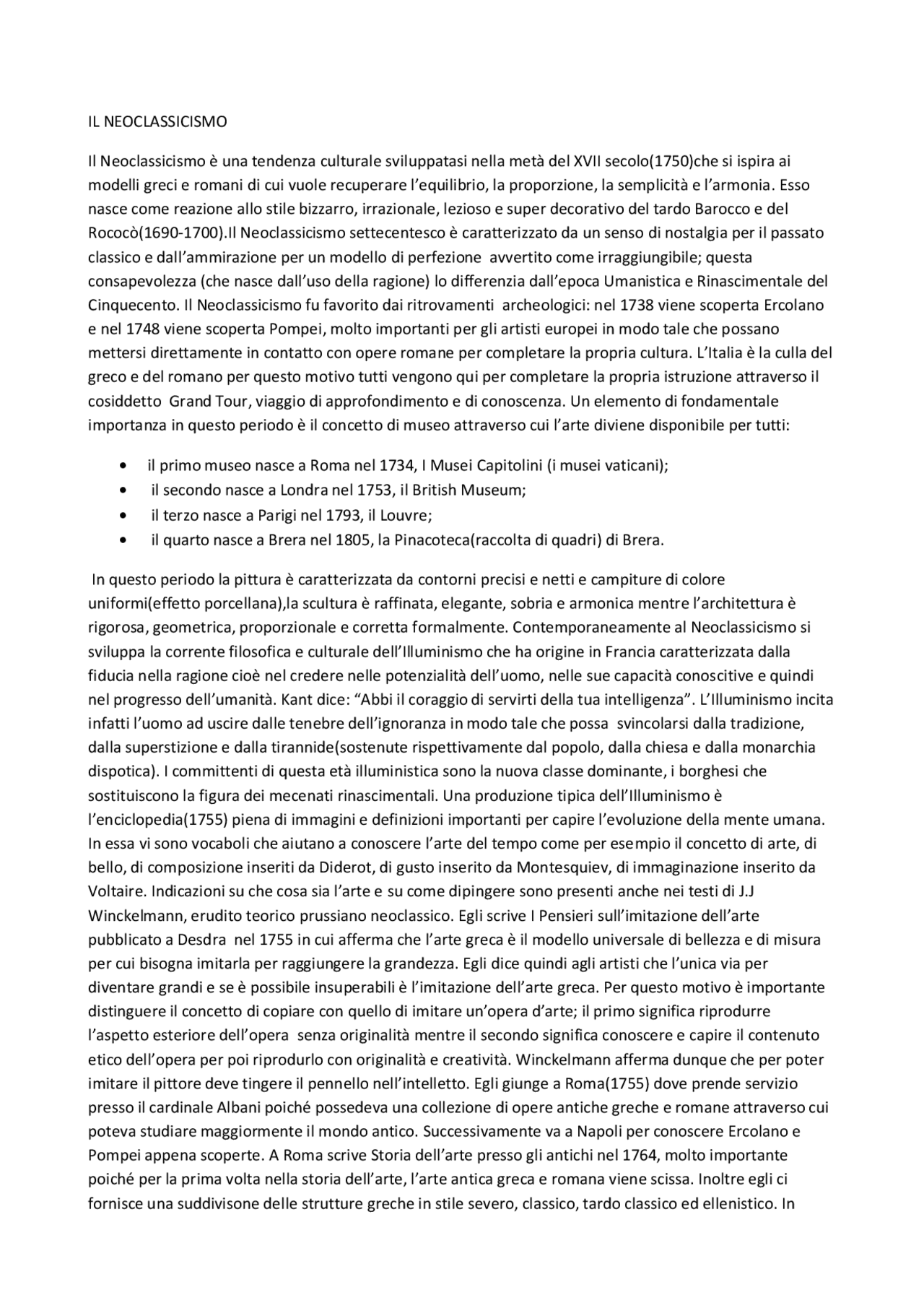 Caratteristiche Del Neoclassicismo In Arte E Winckelmann Docsity