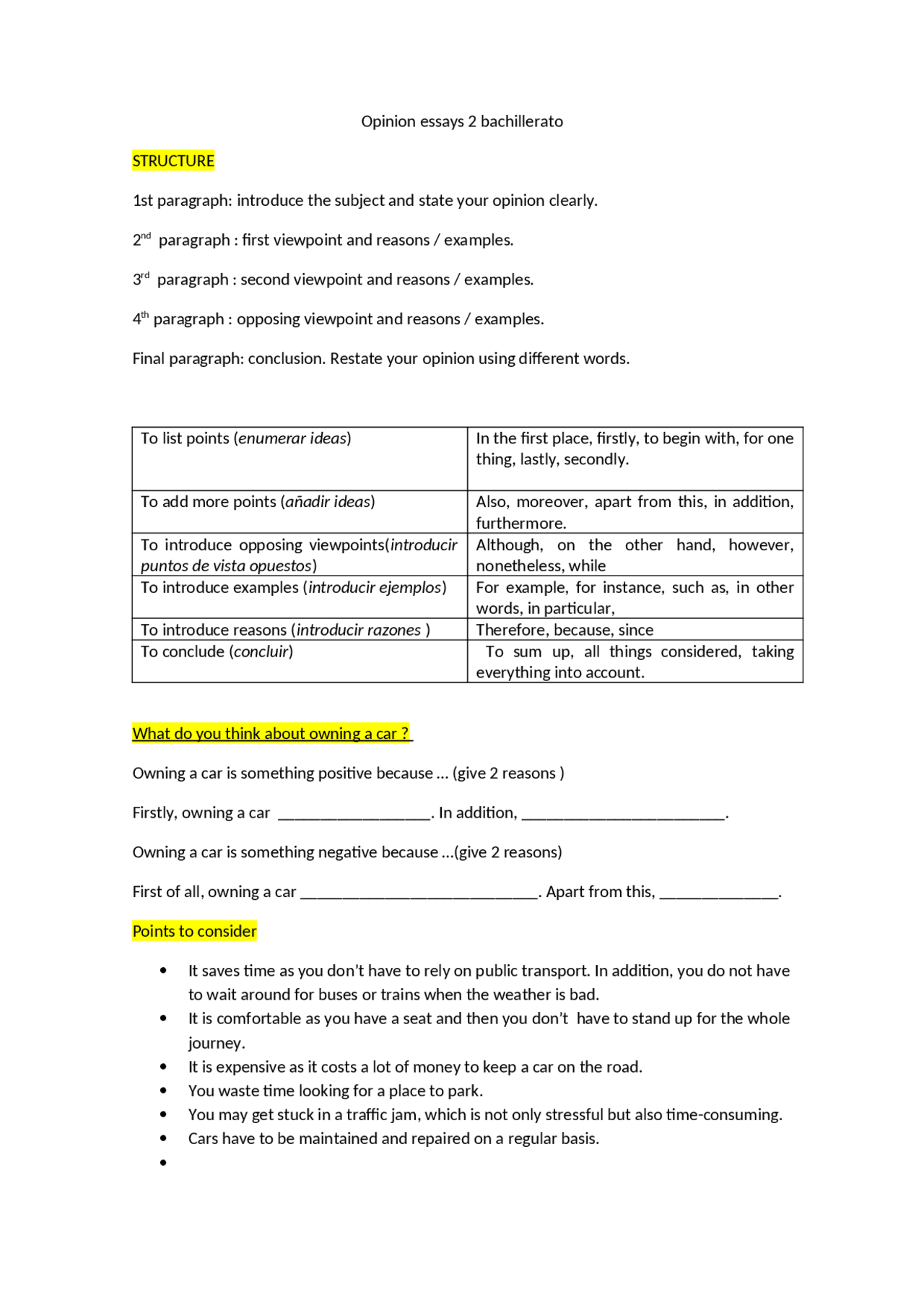 DOCUMENTO PARA APRENDER A REDACTAR ENSAYOS DE OPINIÓN EN INGLÉS - Docsity