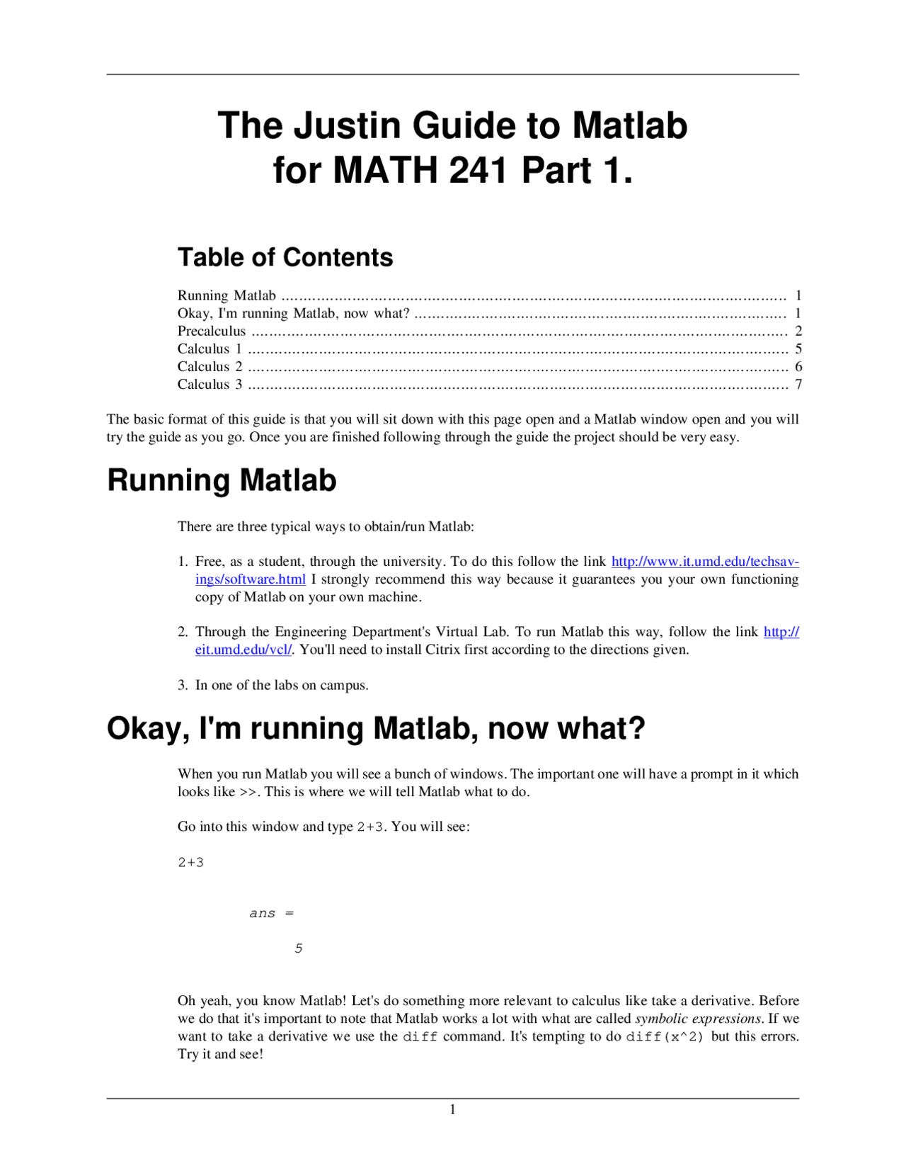 Matlab Guide By Jow 241 Docsity