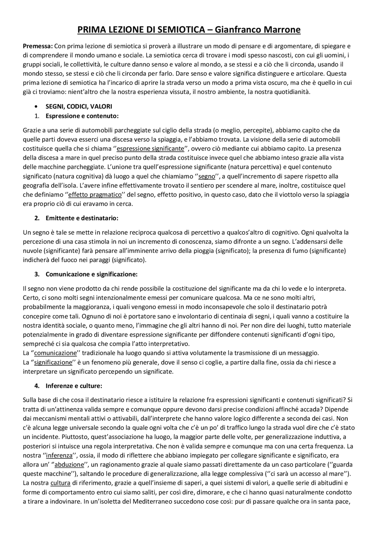Prima Lezione Di Semiotica Riassunto Marrone Docsity