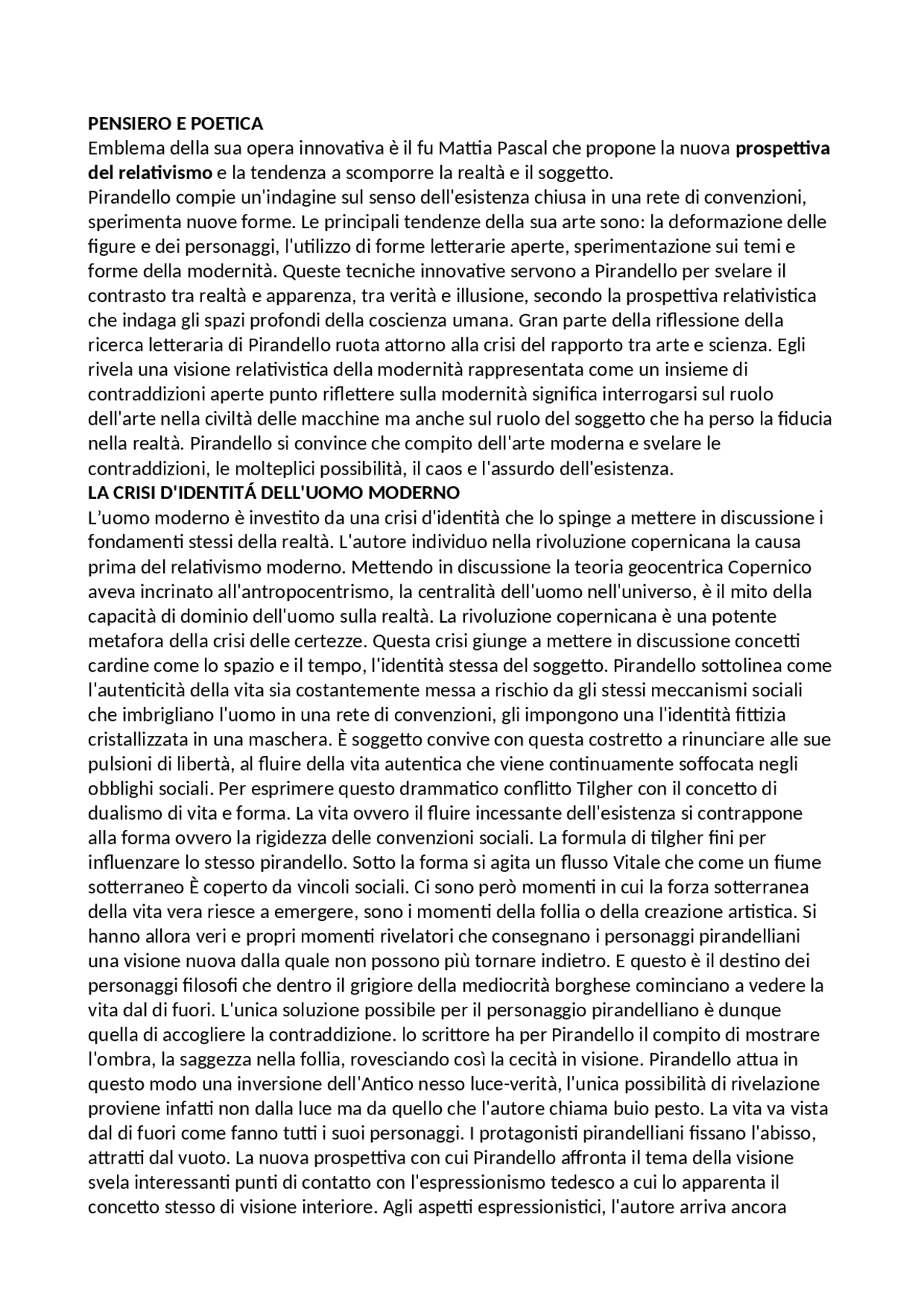 Pirandello Appunti Dettagliati Docsity
