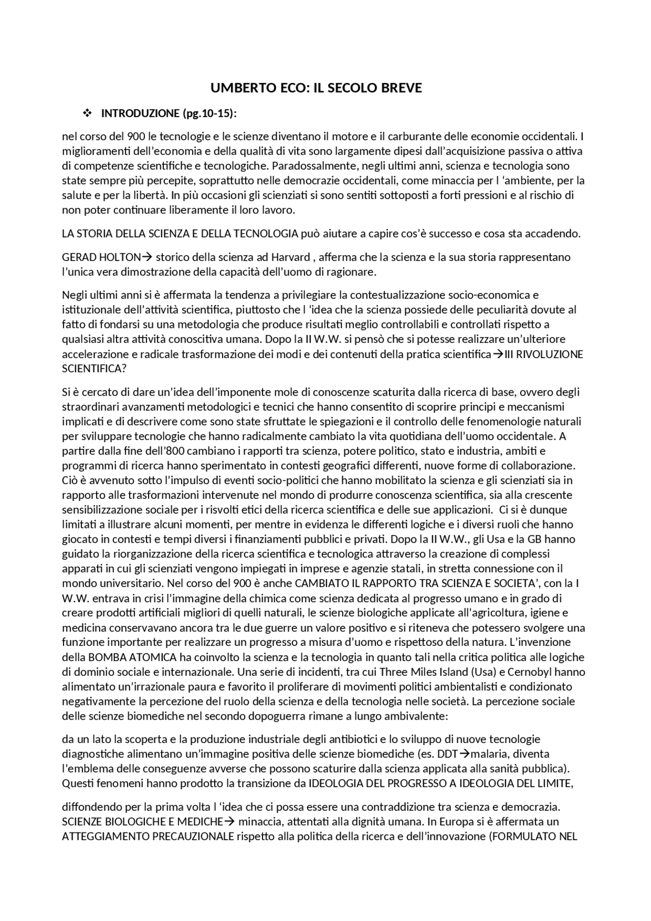 Umberto Eco- il secolo breve - Docsity