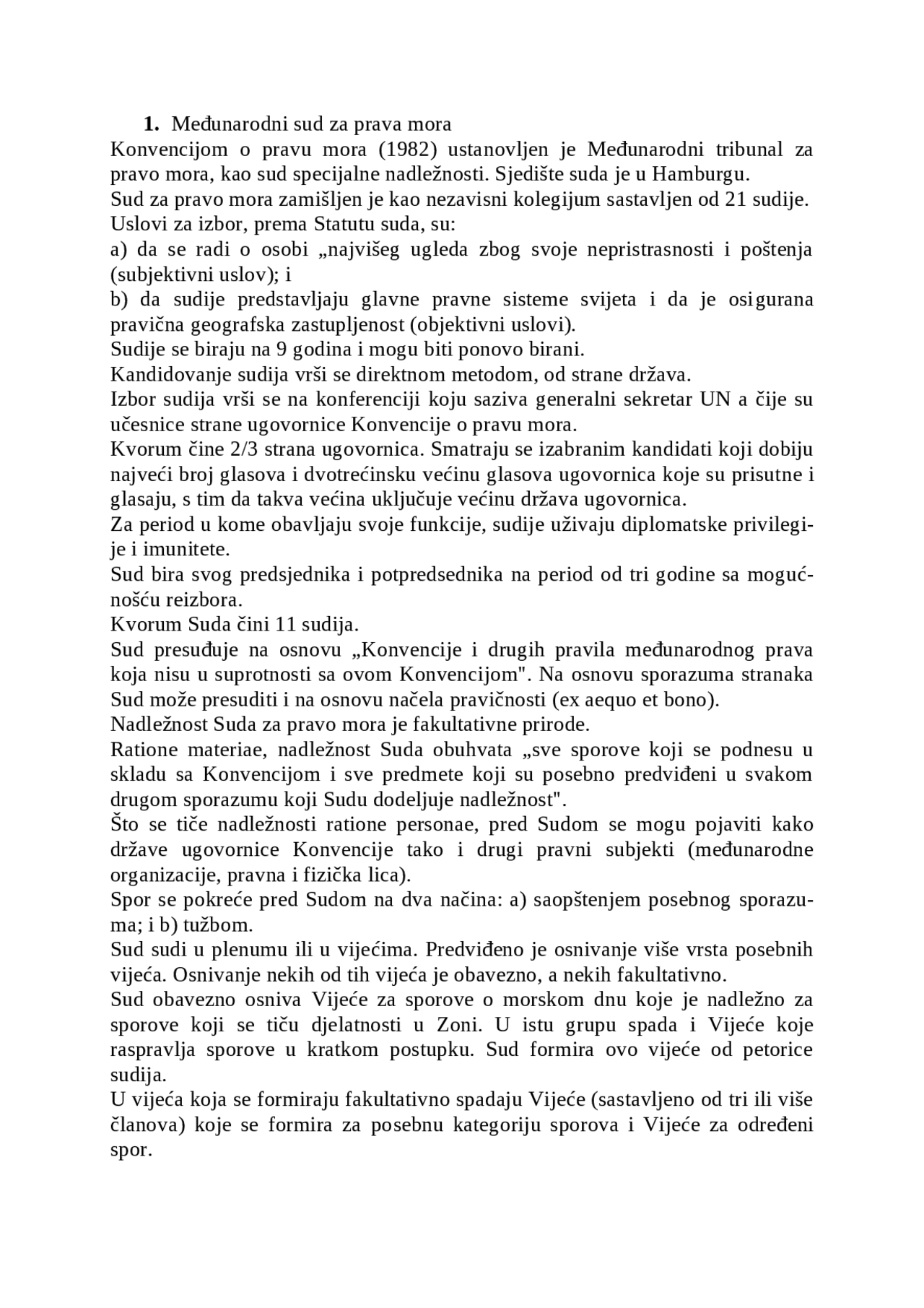 Medjunarodni sud za pravo mora | Rezime' predlog Međunarodno javno pravo - Docsity