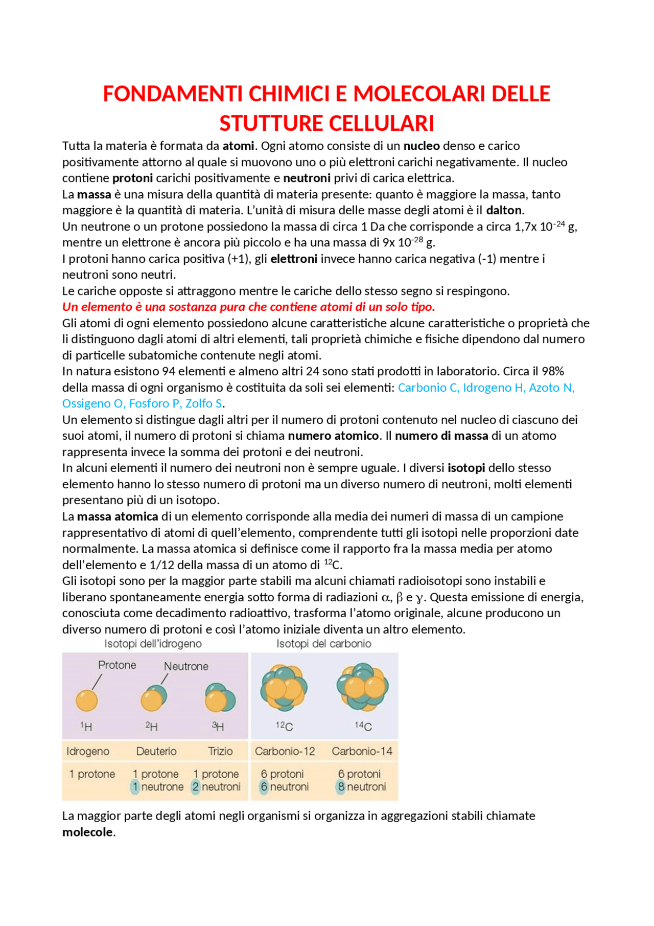 Fondamenti Chimici E Molecolari Delle Strutture Cellulari Docsity