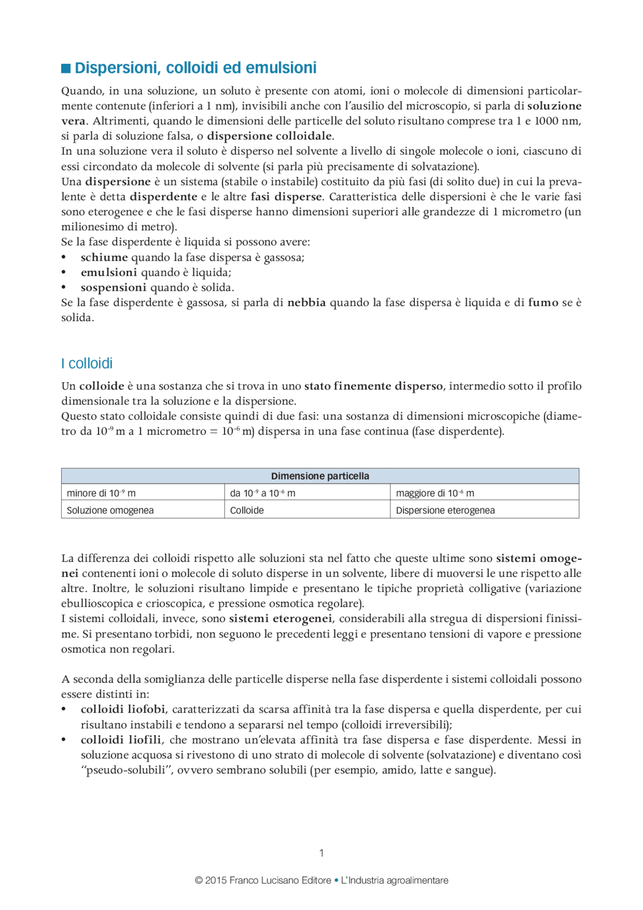 COLLOIDI - DISPERSIONI-EMULSIONI - Docsity