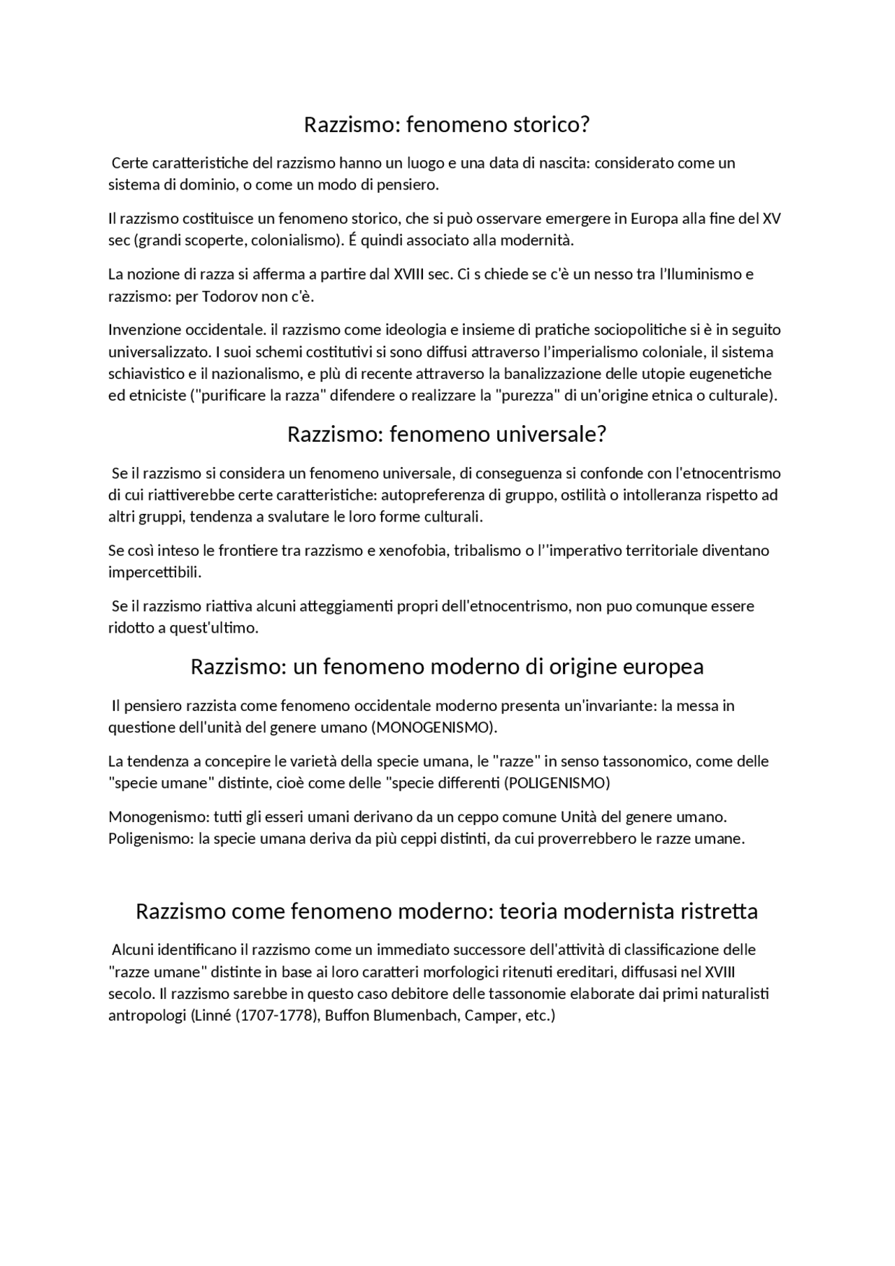 Appunti Sul Razzismo Tratti Dalle Slide Docsity