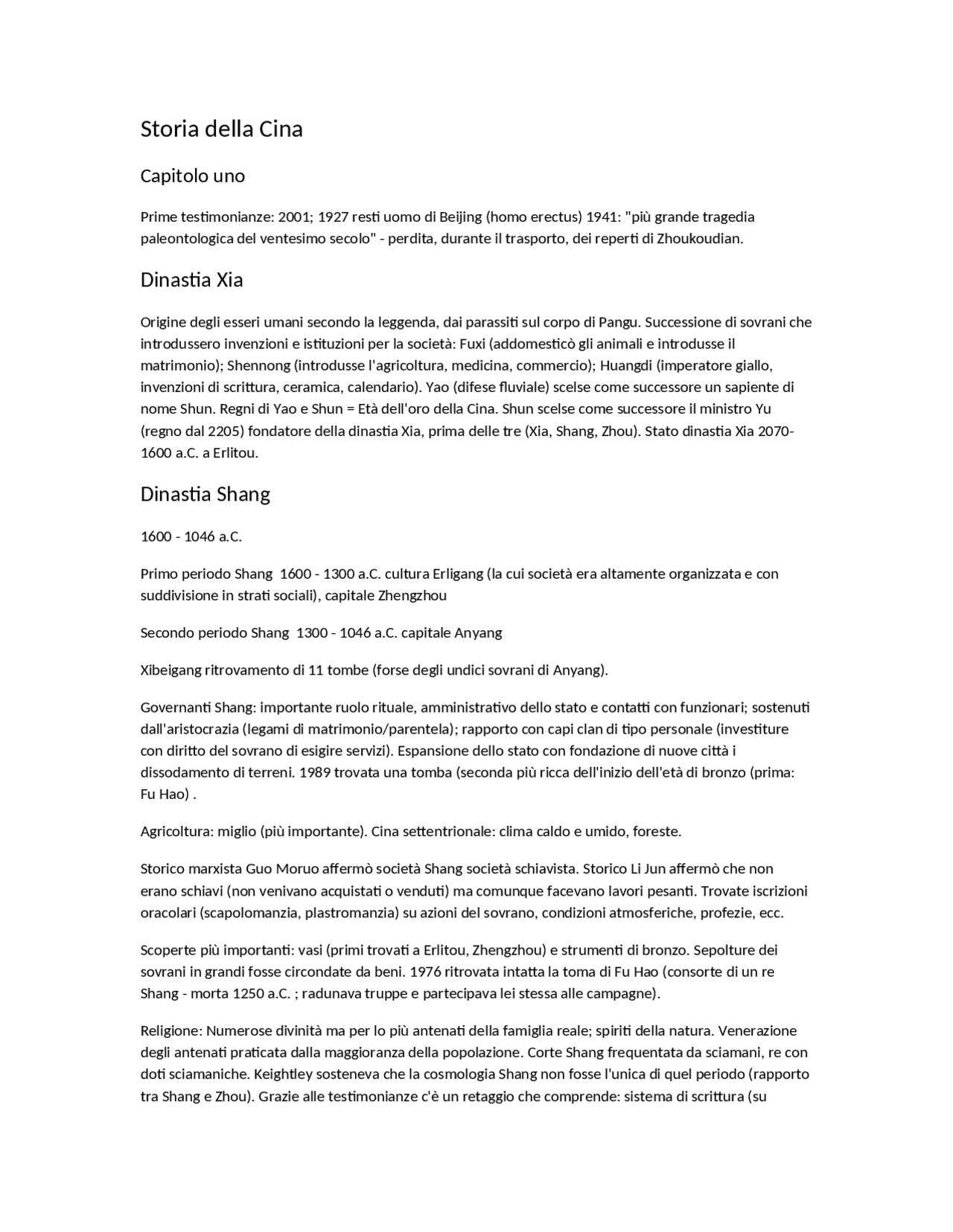Storia Della Cina Riassunto Capitoli 1 2 3 Docsity