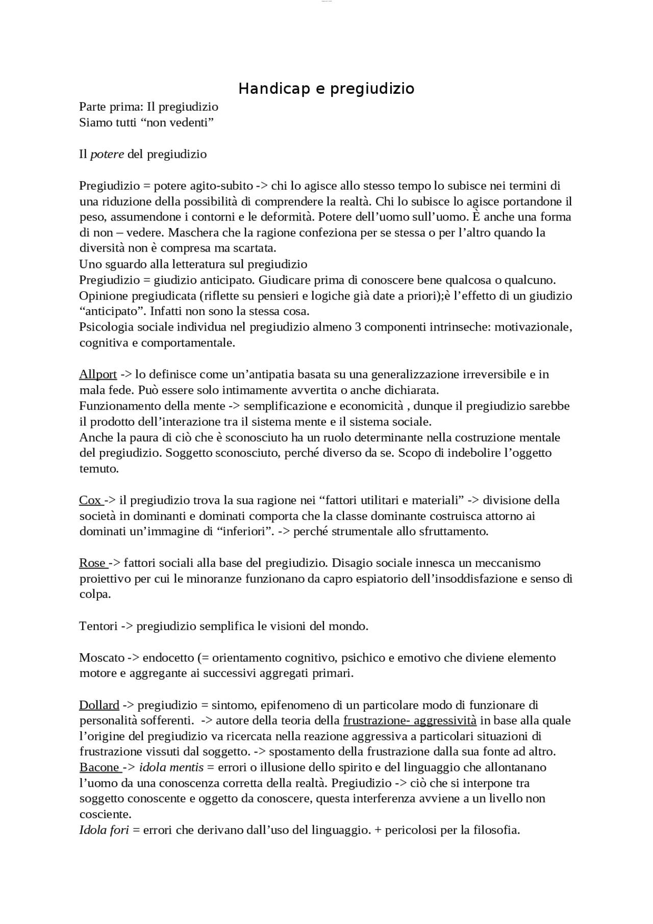 Handicap E Pregiudizio Docsity