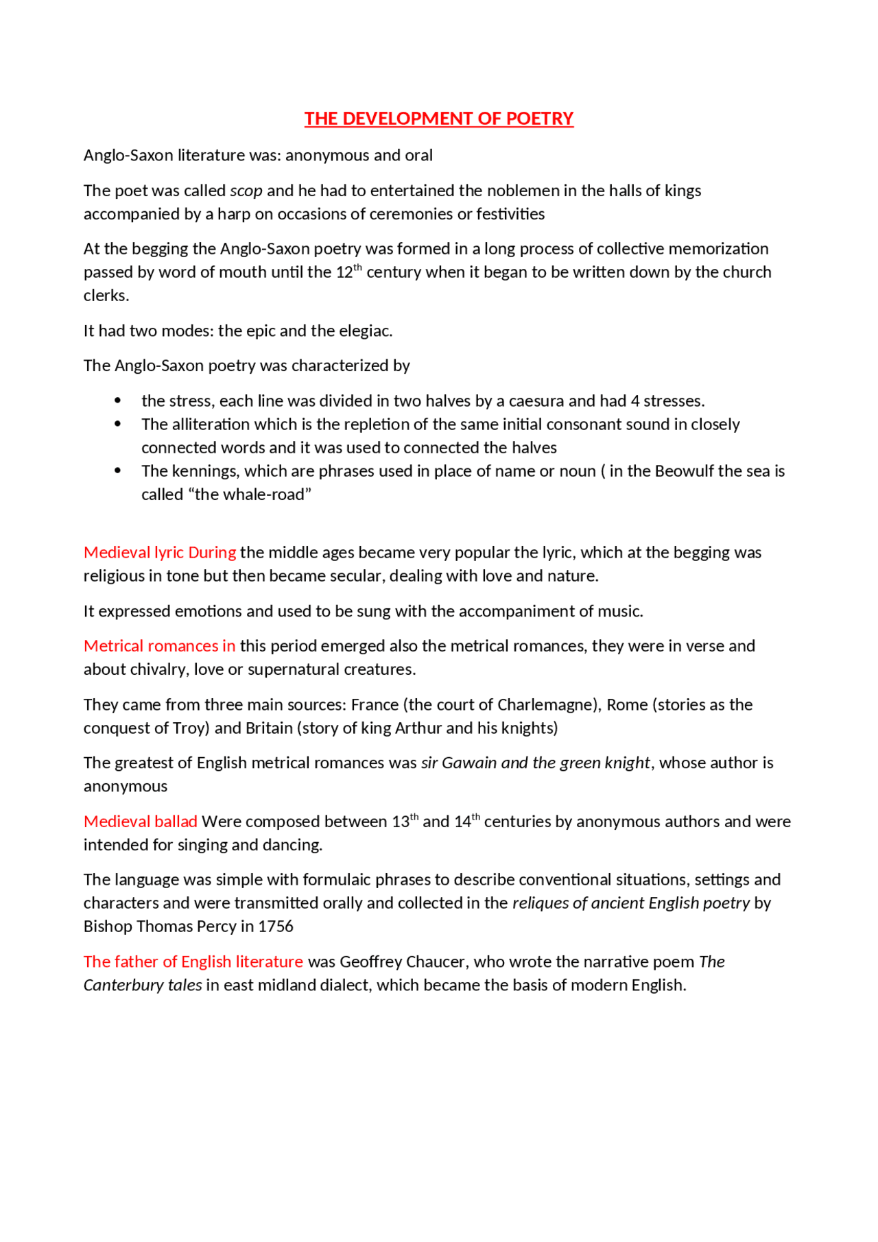 The development of poetry - Docsity