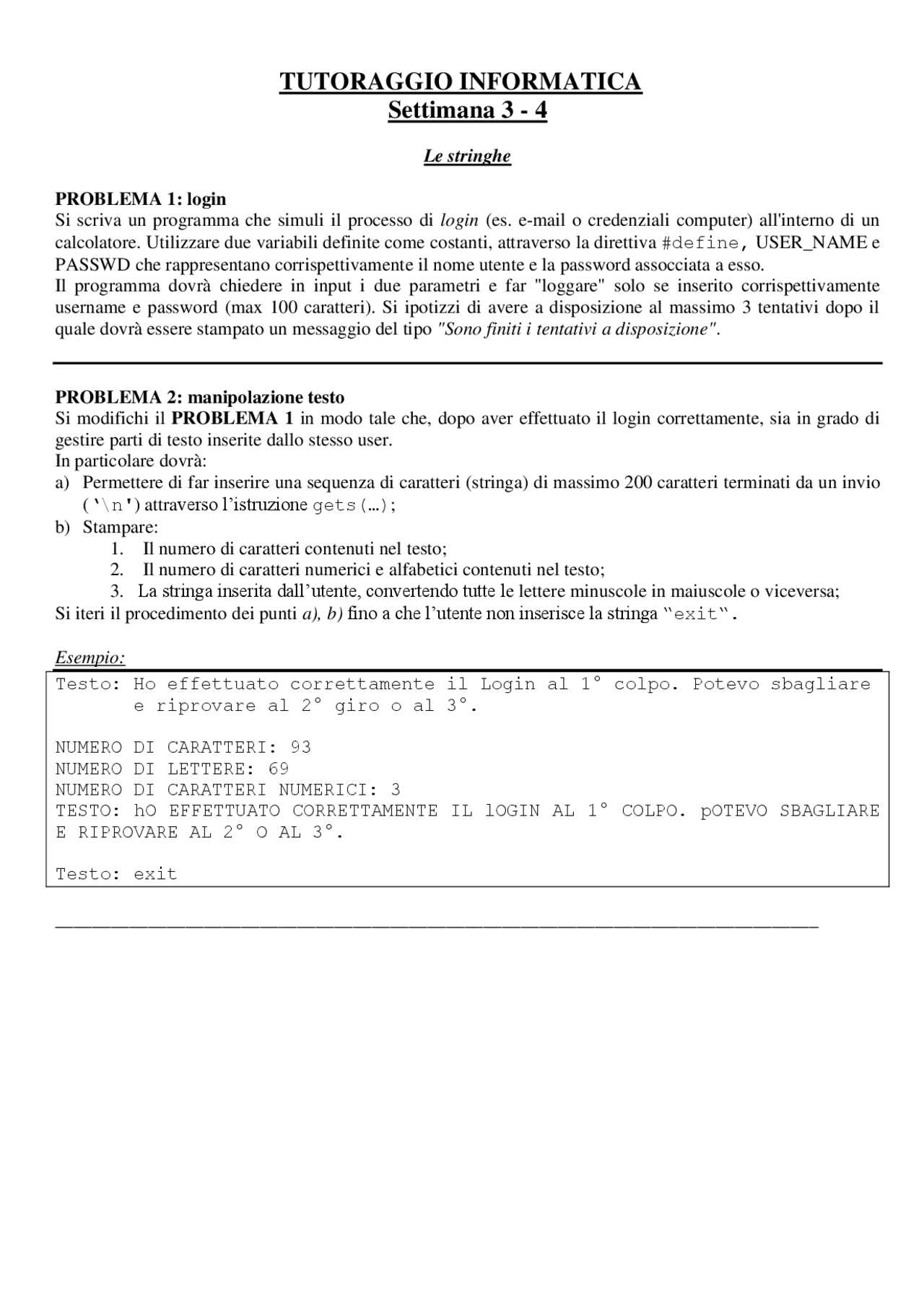 Esercizi Informatica Docsity