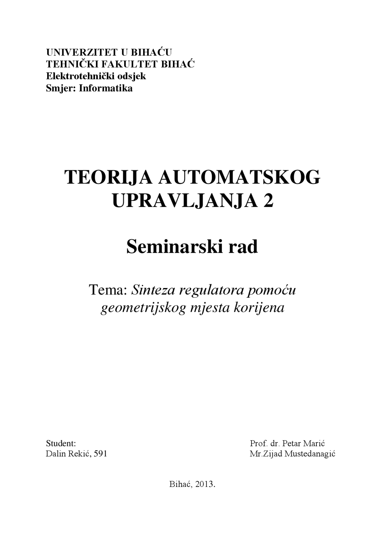 Sistemi Automatskog Upravljanja Skripte Predlog Sistem Automatskog
