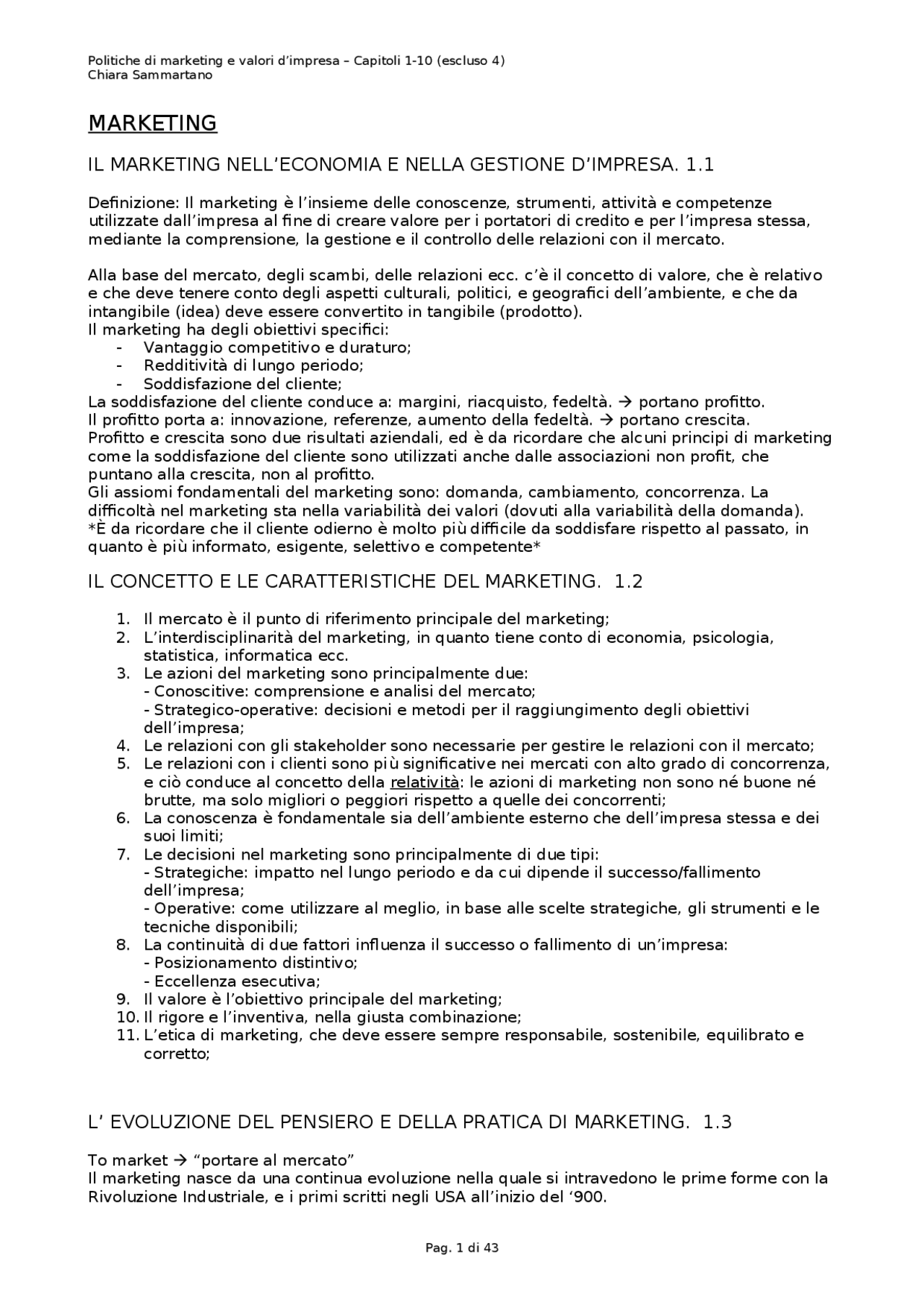 Marketing Riassunti Primo Parziale Covassi Battaglia Sintesi Del
