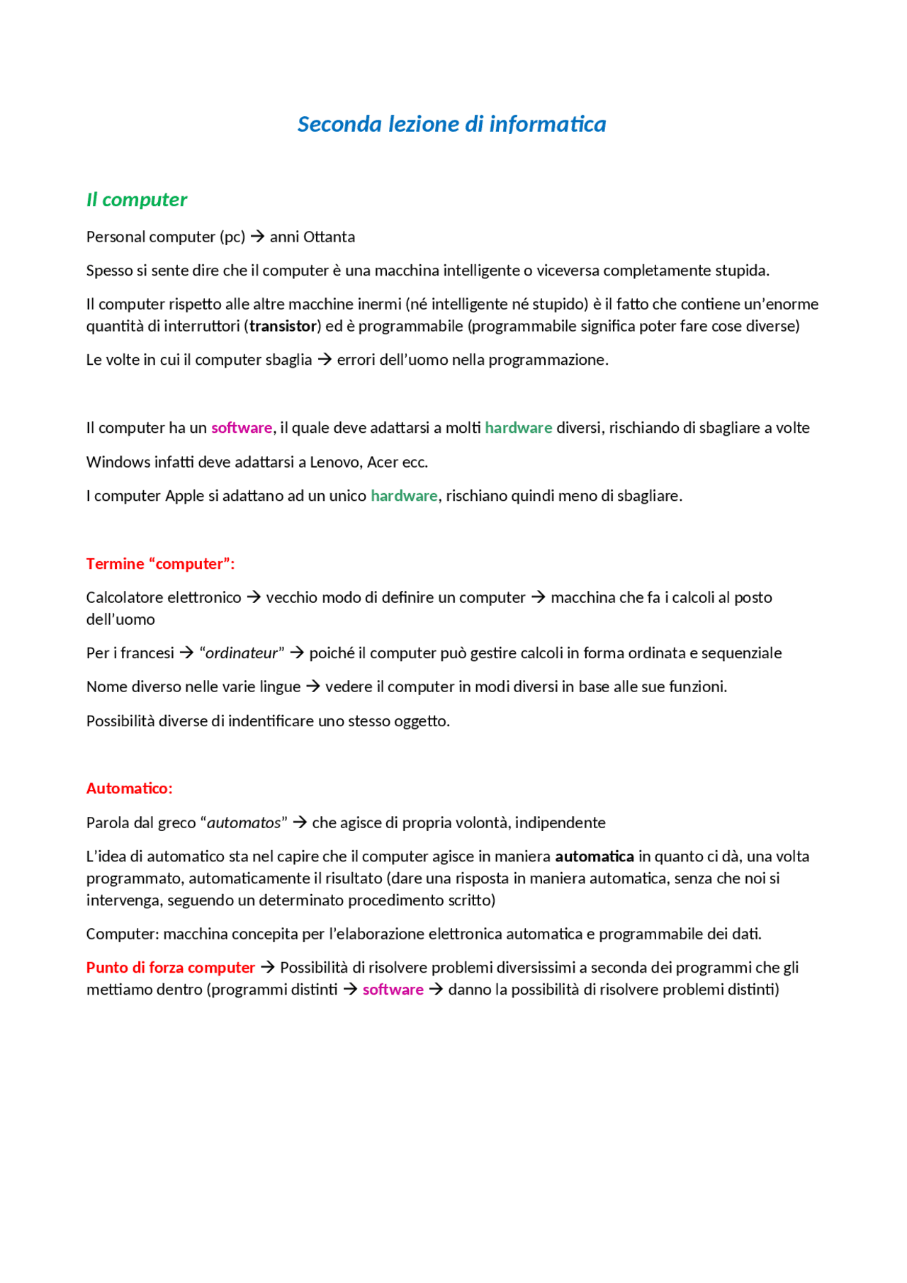 Seconda Lezione Di Informatica Docsity