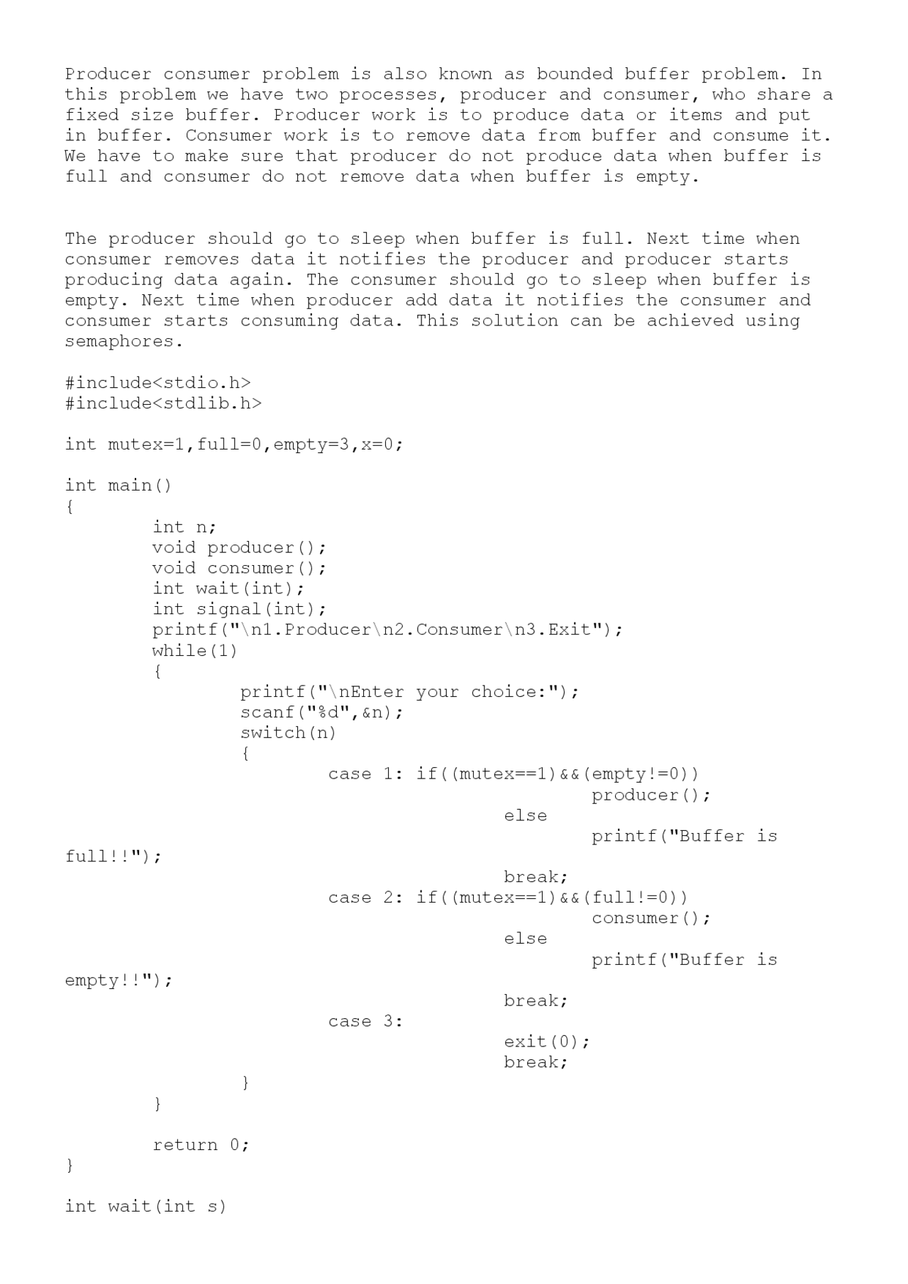 Producer consumer problem solution - Docsity