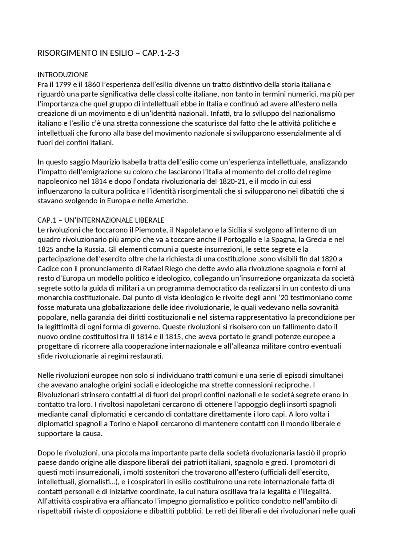 Risorgimento In Esilio Capitoli 1 2 3 Docsity