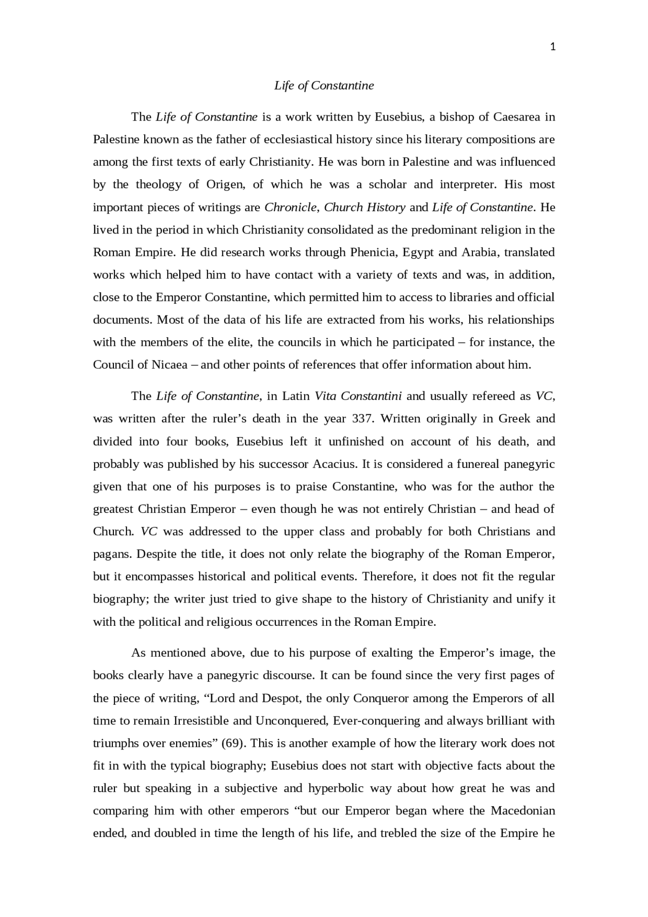 History and Fiction: The Life of Constantine - Docsity