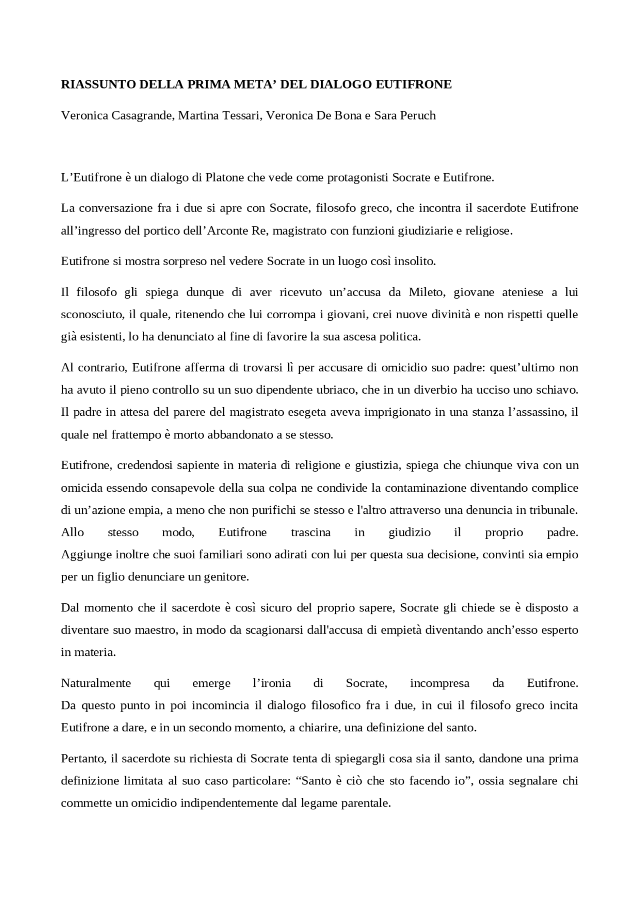 Eutifrone Riassunto Libro Appunti Di Filosofia Docsity