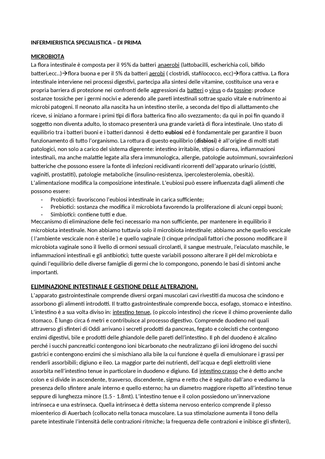 Sintesi Infermieristica Specialistica Docsity