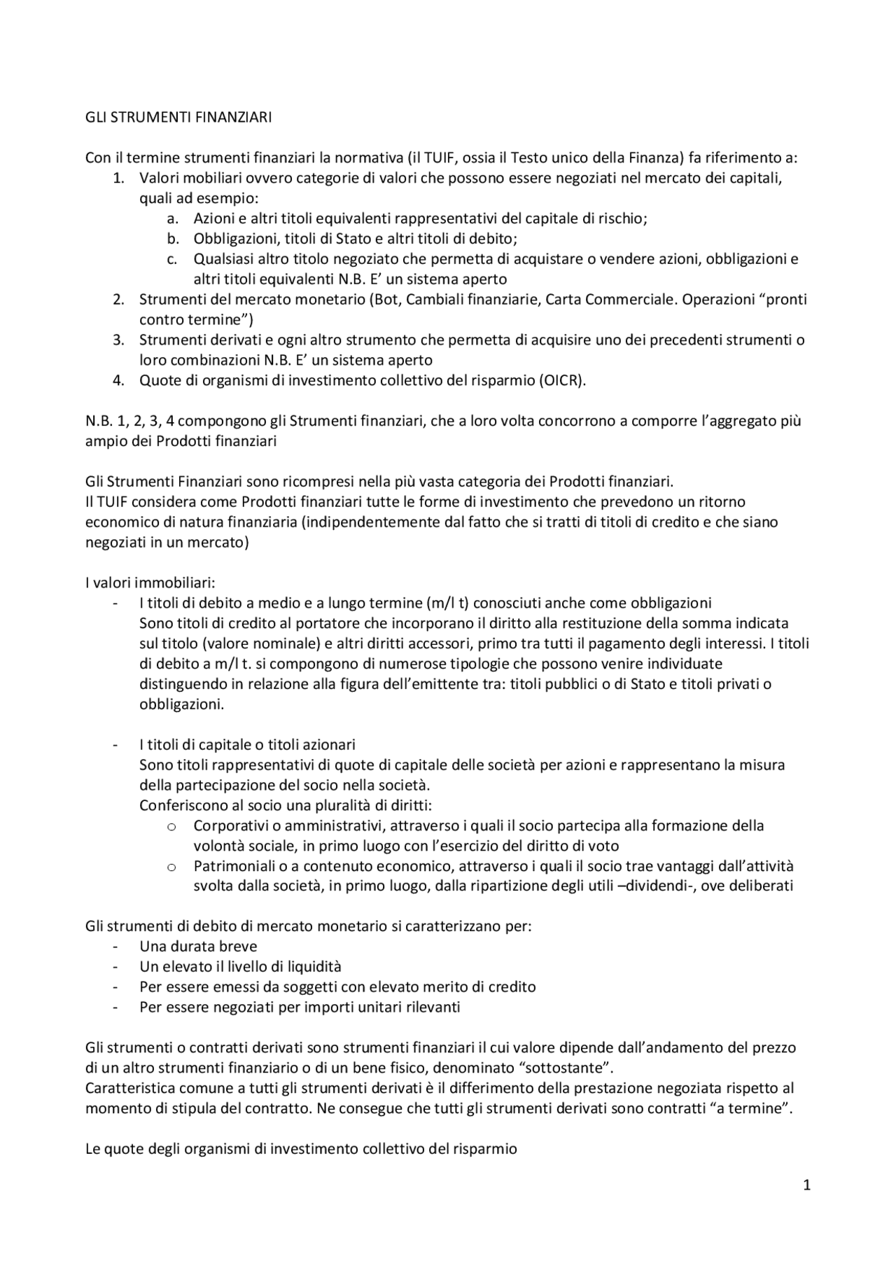 Appunti Istituzioni E Mercati Finanziari Docsity