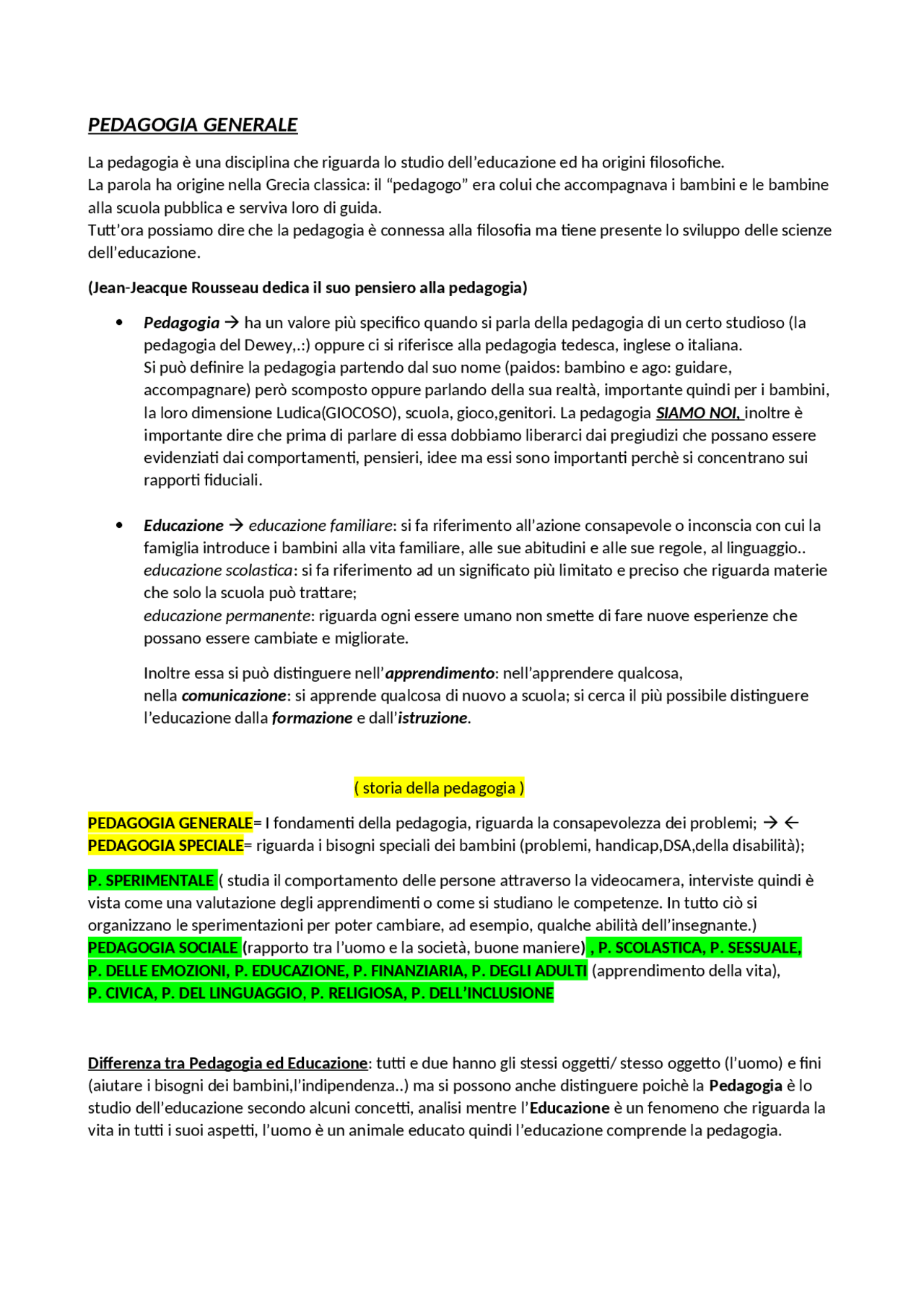 Pedagogia Generale Riassunto Sul Libro Docsity