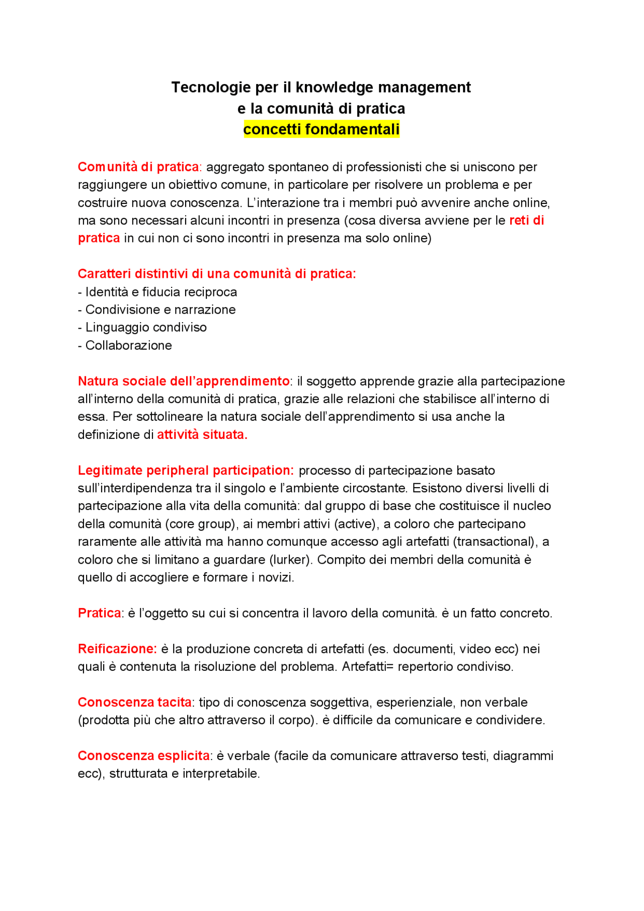 Comunità Di Pratica E Knowledge Management Docsity