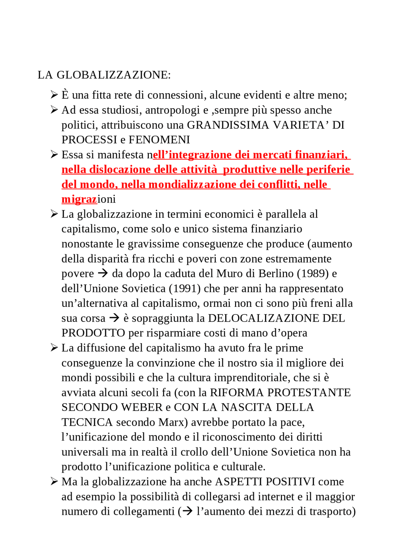 Appunti Sulla Globalizzazione Docsity