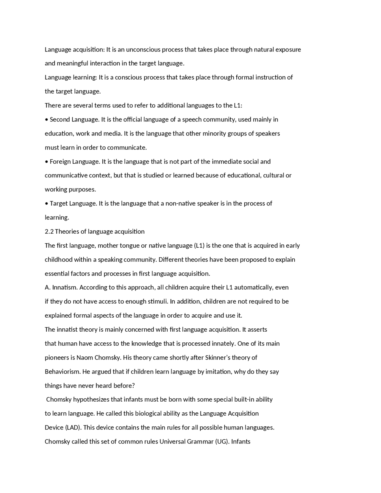 Language Acquisition Theories: Innatism vs. Behaviorism and SLA by ...