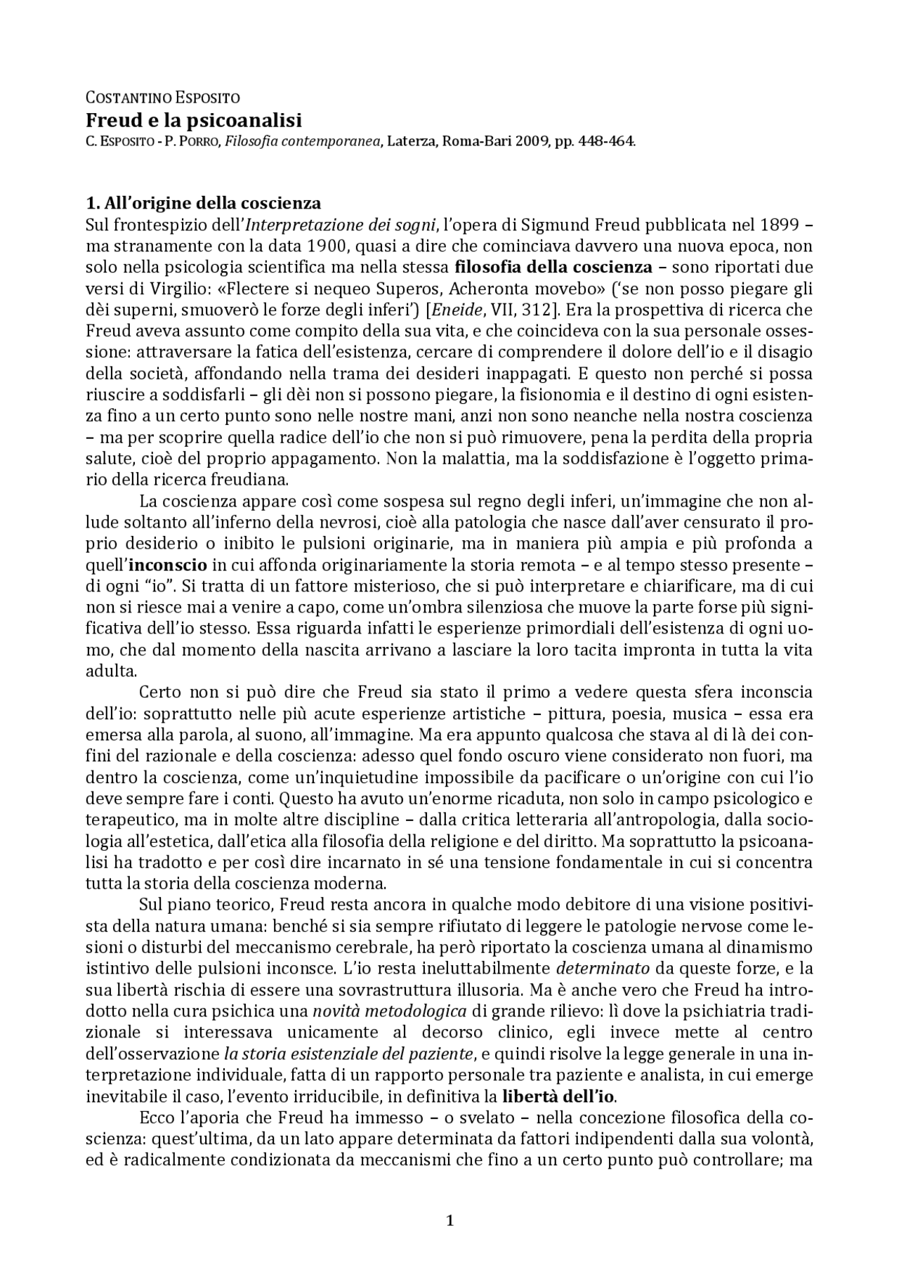 Freud E La Psicoanalisi Docsity