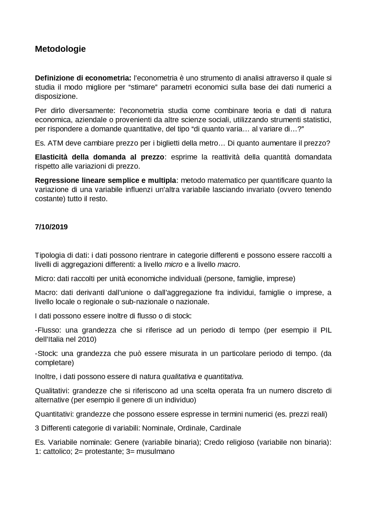 Metodologie Uberti Unicatt Docsity