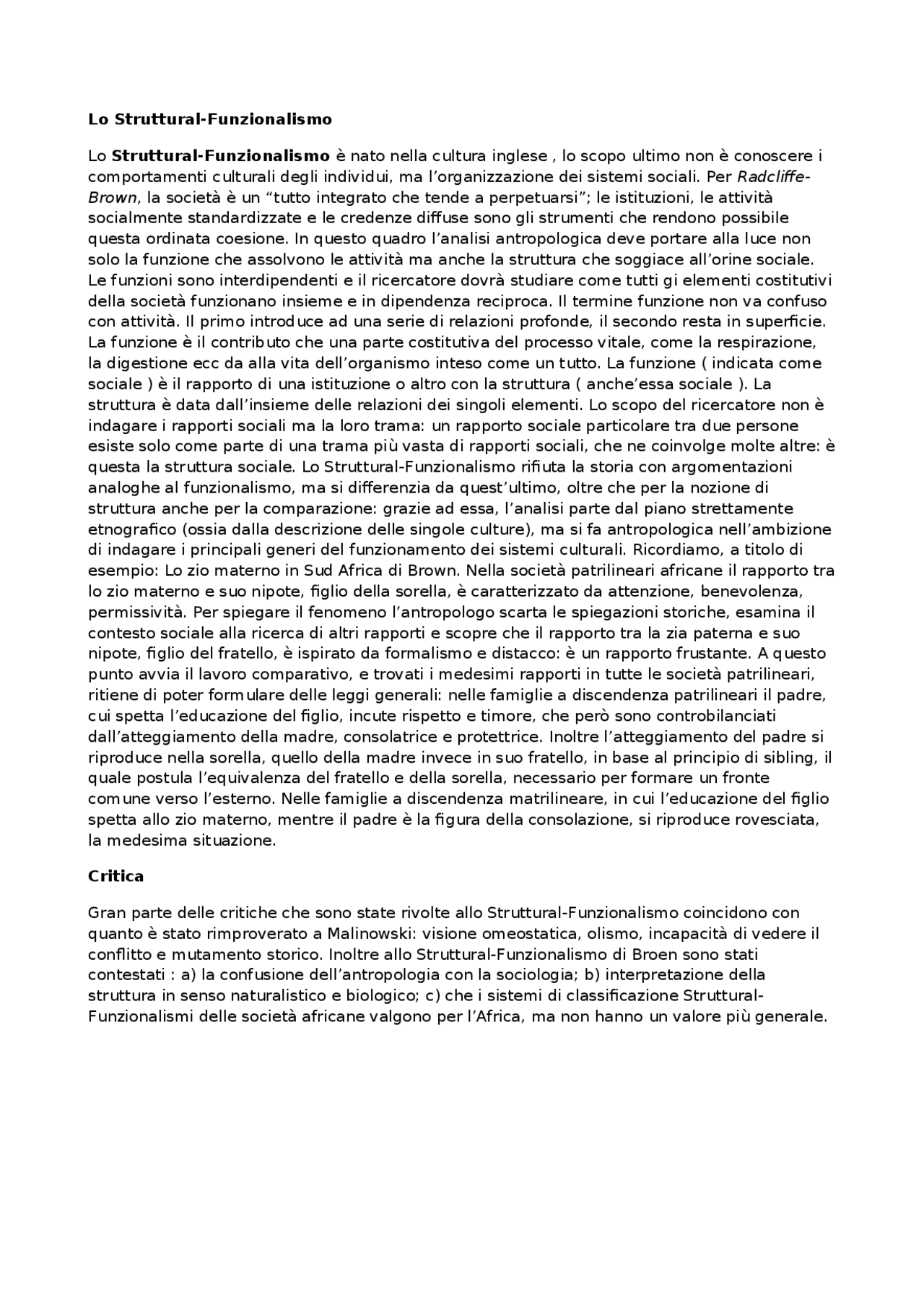 Lo Struttural Funzionalismo Docsity