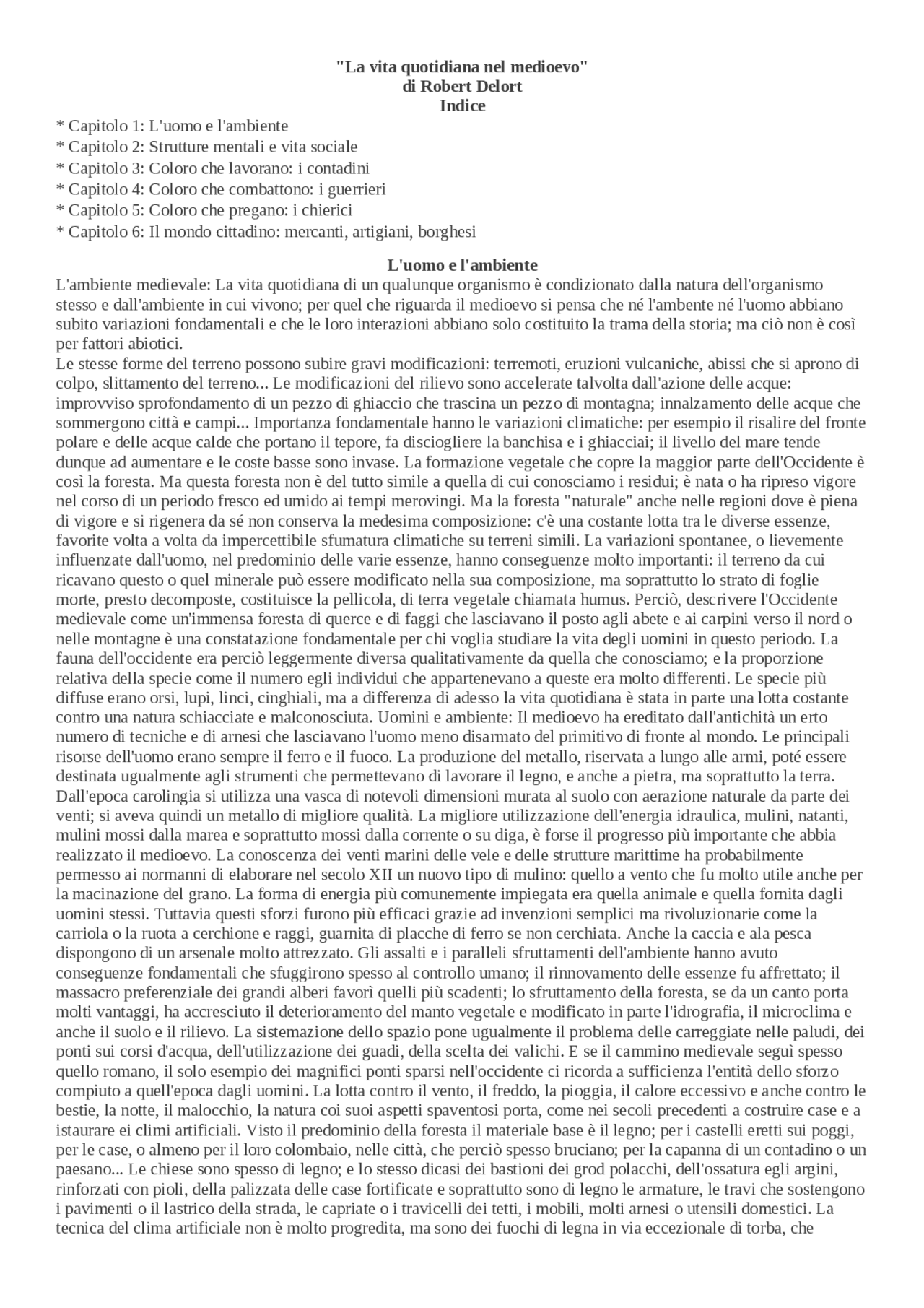 La vita quotidiana nel medioevo Di Robert Delort | Dispense di Storia ...