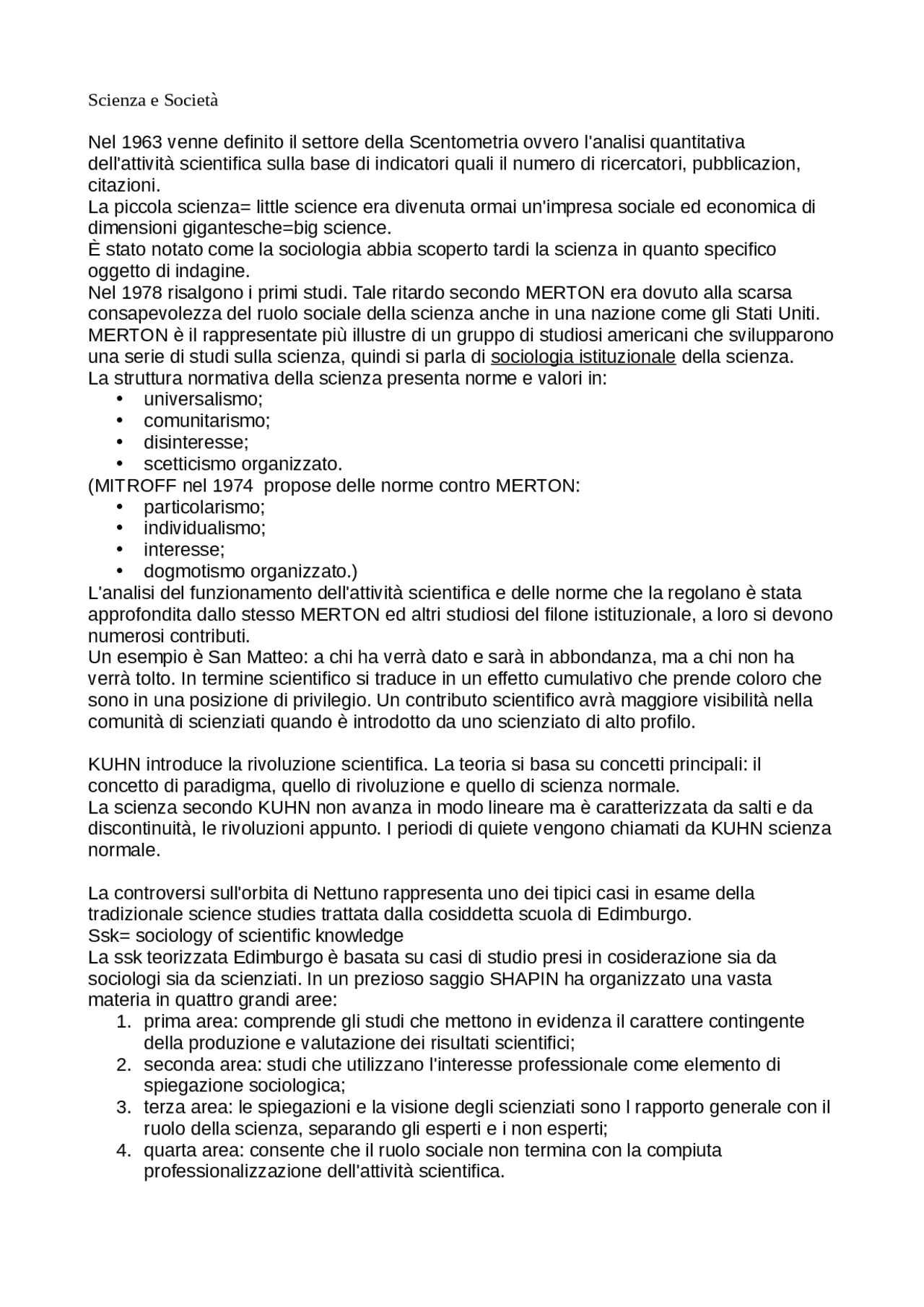 Appunti Scienza E Società Docsity